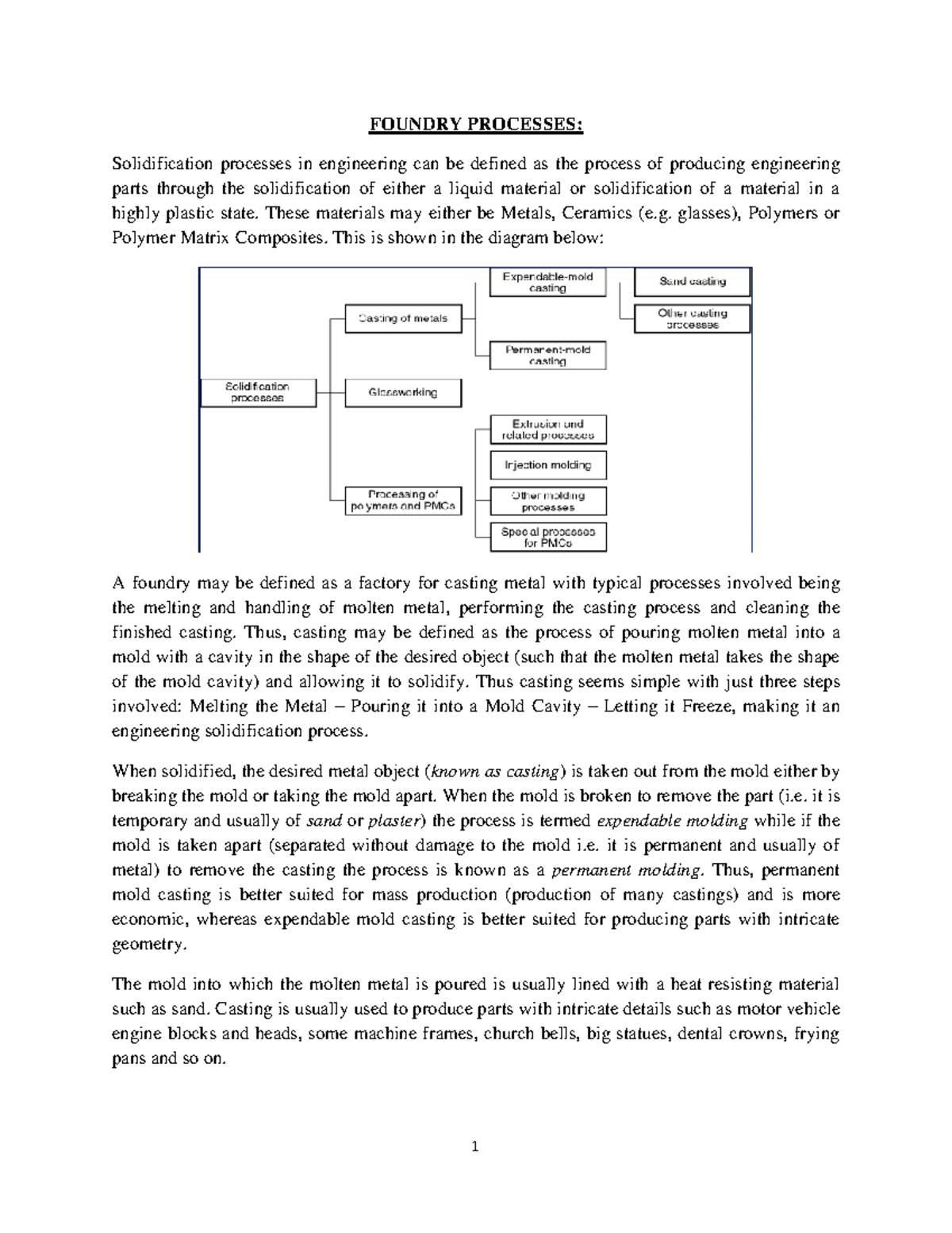 1 Foundry Processes - Redr - FOUNDRY PROCESSES: Solidification ...