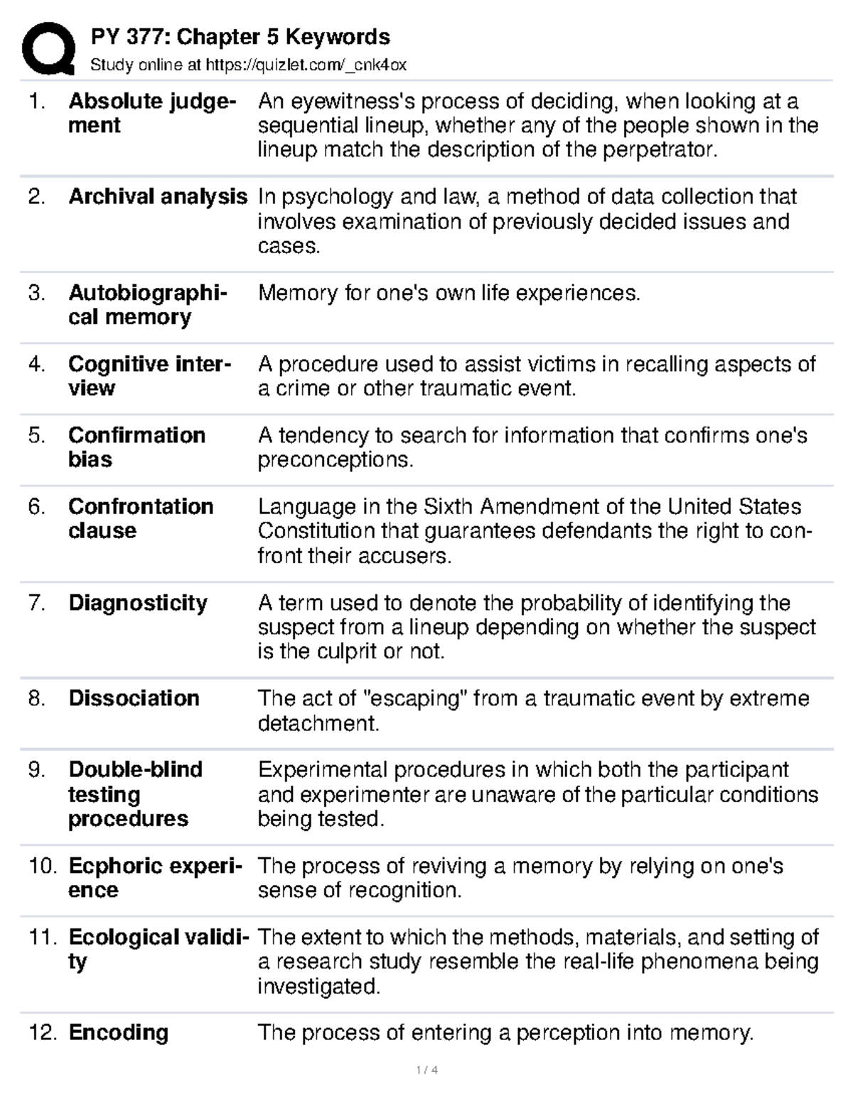 KW Chapter 5 - Study online at quizlet/_cnk4ox Absolute judge- ment An ...