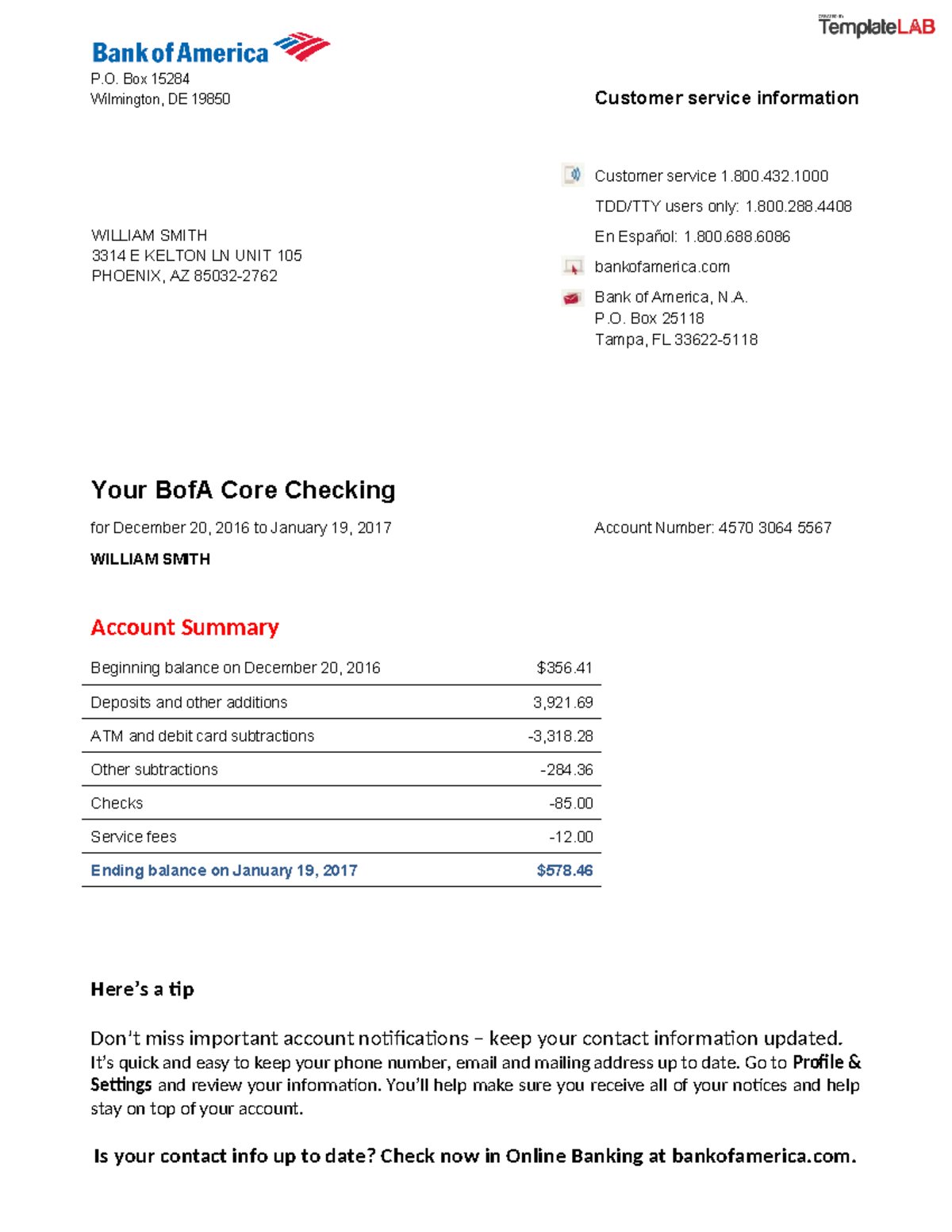 Bank-of-America-Bank-Statement-Template Lab.com - P. Box 15284 ...