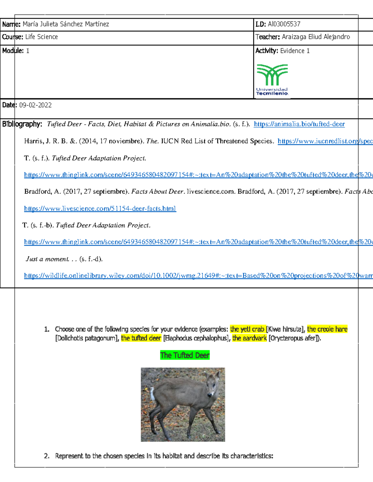Life Science evidence 1 option2 module 1 - Choose one of the following ...