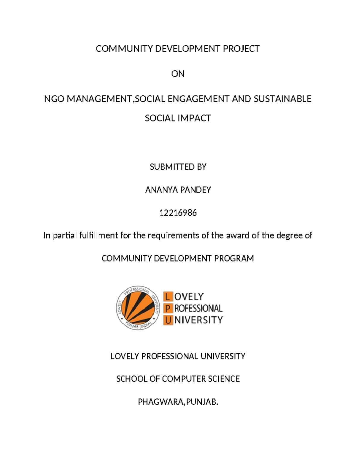 Community Development Project - COMMUNITY DEVELOPMENT PROJECT ON NGO ...