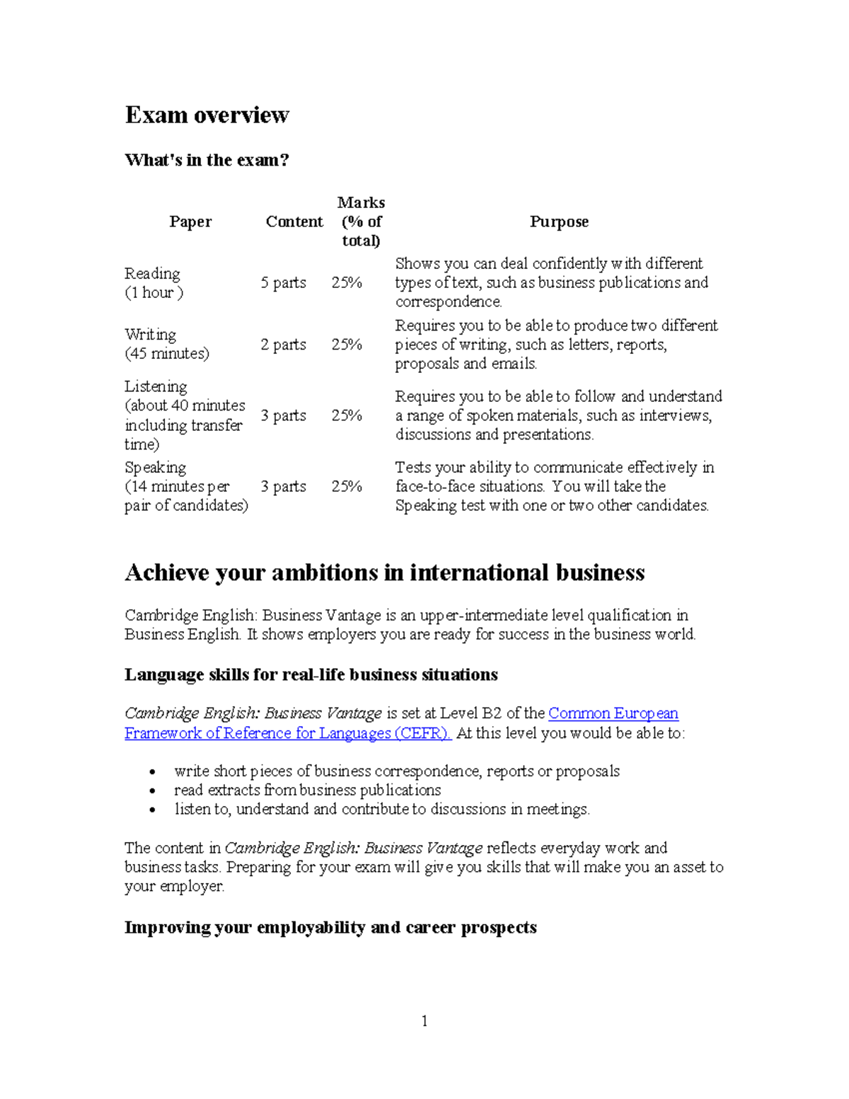 Exam overview fo BEC Vantage - Exam overview What's in the exam? Paper ...