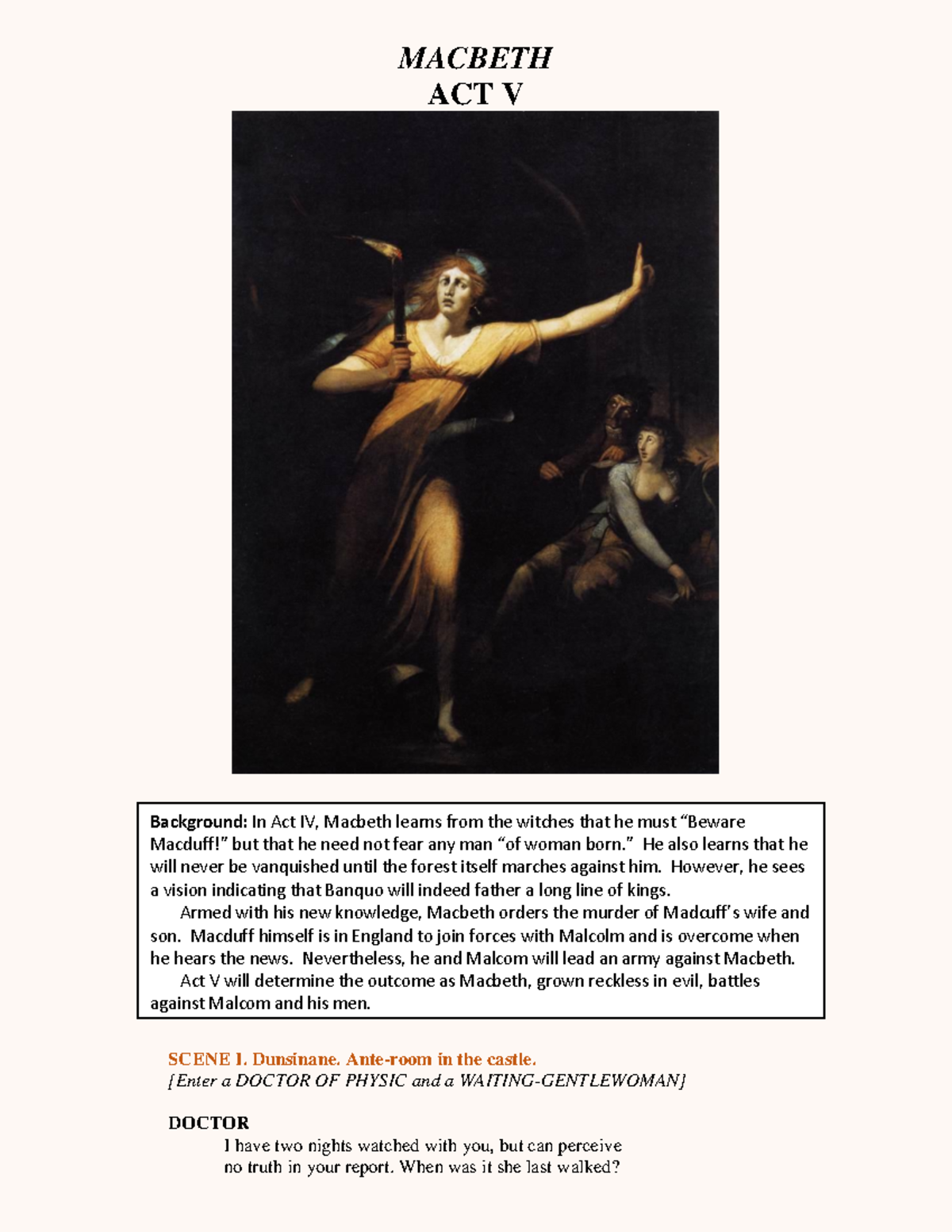 Macbeth Act V.docx - Example essay - MACBETH ACT V SCENE I. Dunsinane ...