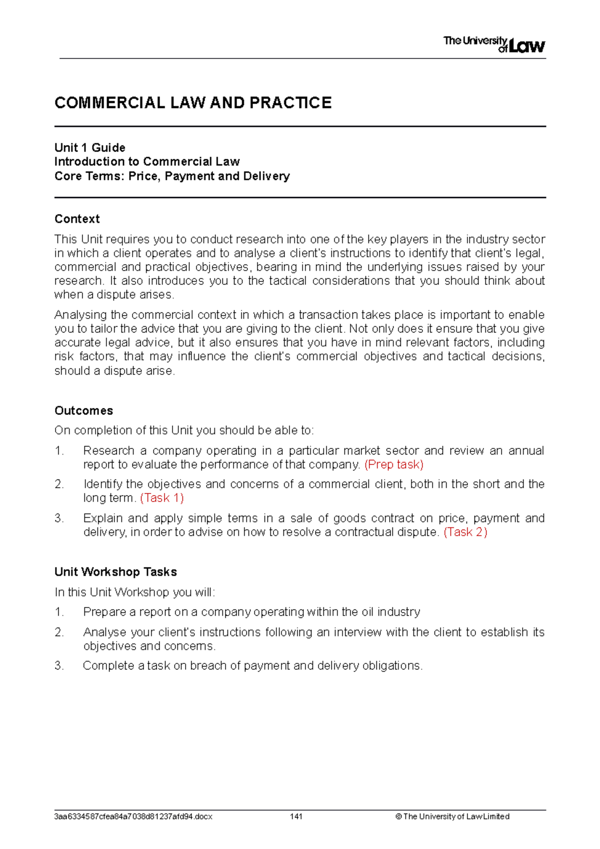 1. Introduction to Commercial Law - Workshop - COMMERCIAL LAW AND ...