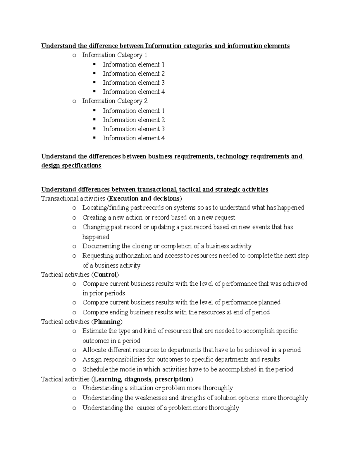 MIS - notes - Understand the difference between Information categories ...