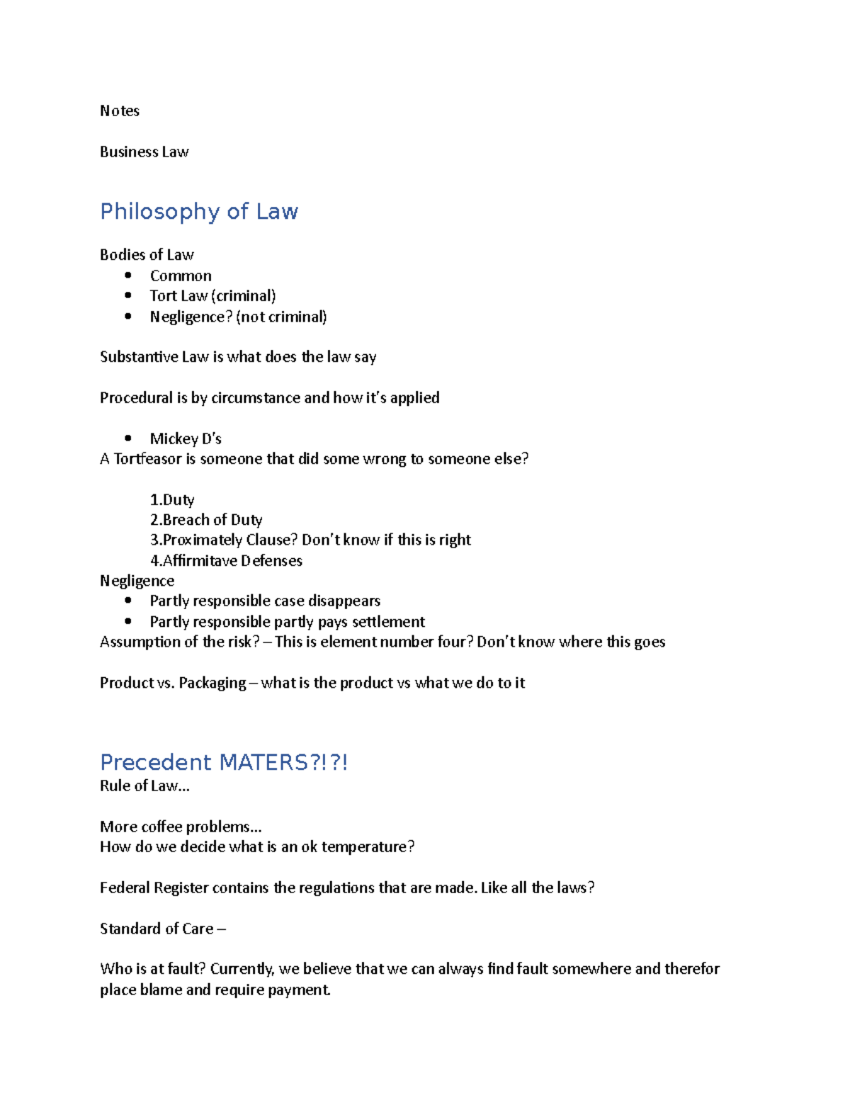 Law Notes - First 9 weeks of lectures - Notes Business Law Philosophy ...