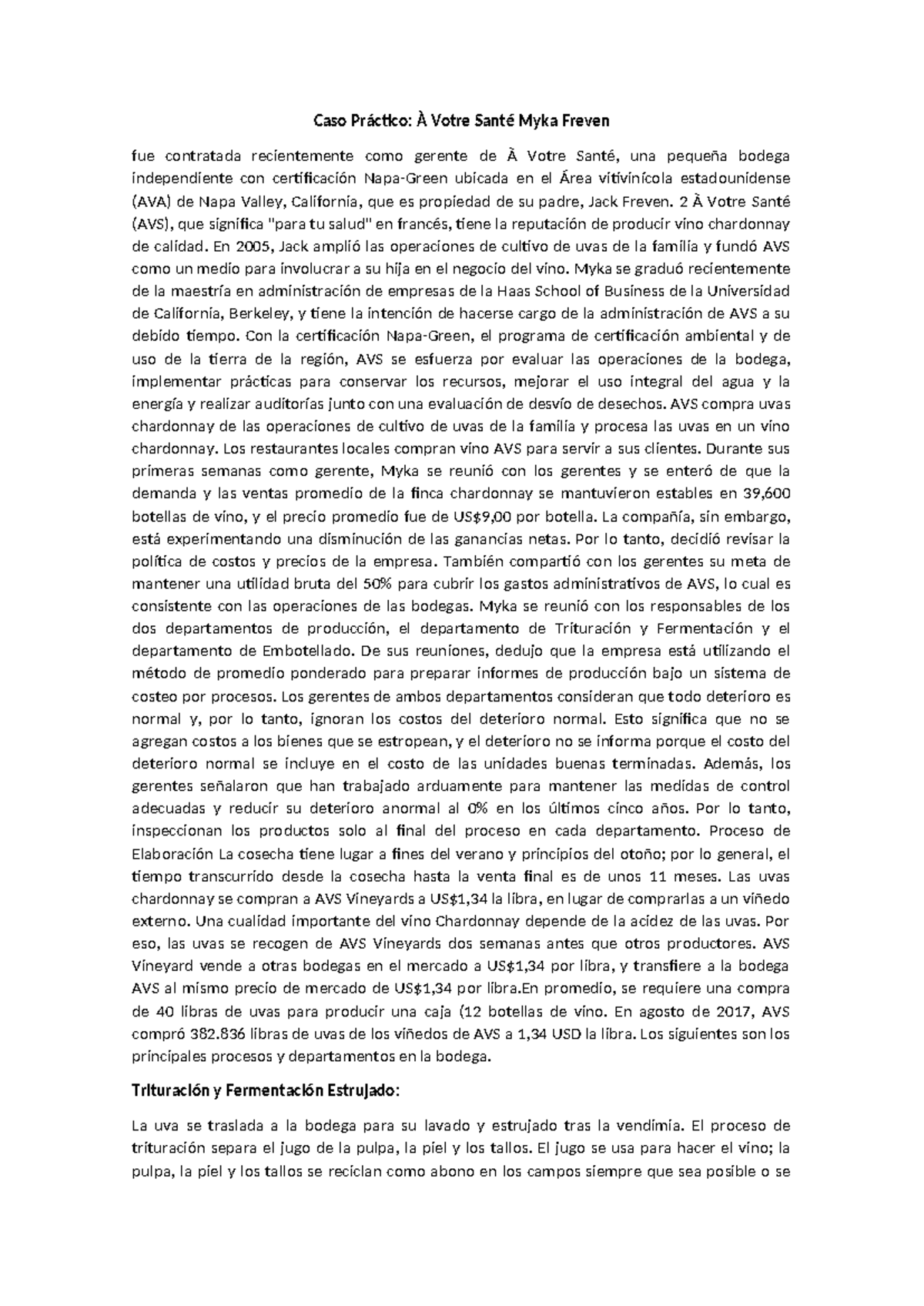 Taller G - informacion importante - Caso Práctico: À Votre Santé Myka ...