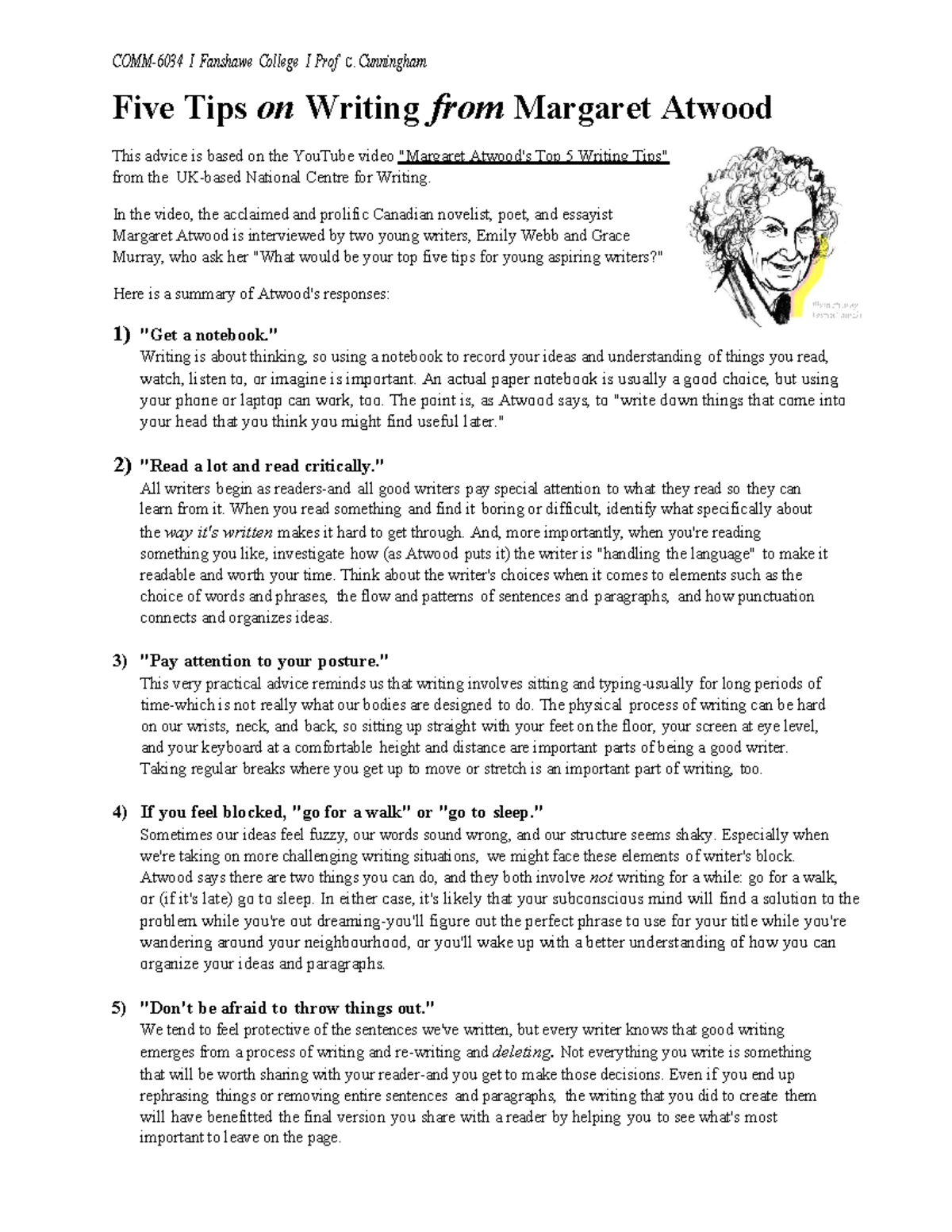 Five Tips on Writing from Margaret Atwood - COMM-6034 I Fanshawe ...