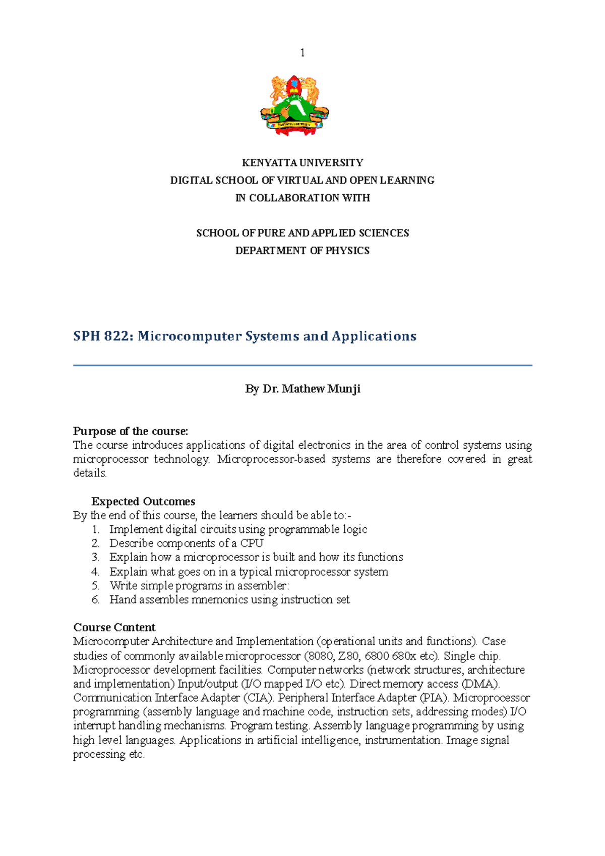 Notes 1 and 2 - Masters class - KENYATTA UNIVERSITY DIGITAL SCHOOL OF ...