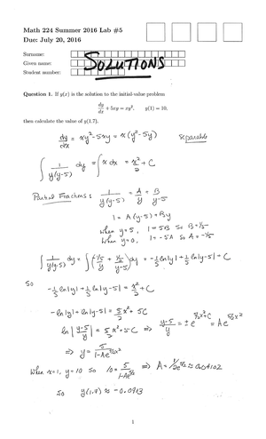 Lab9 solutions 224 - Math 224.3 - Studocu