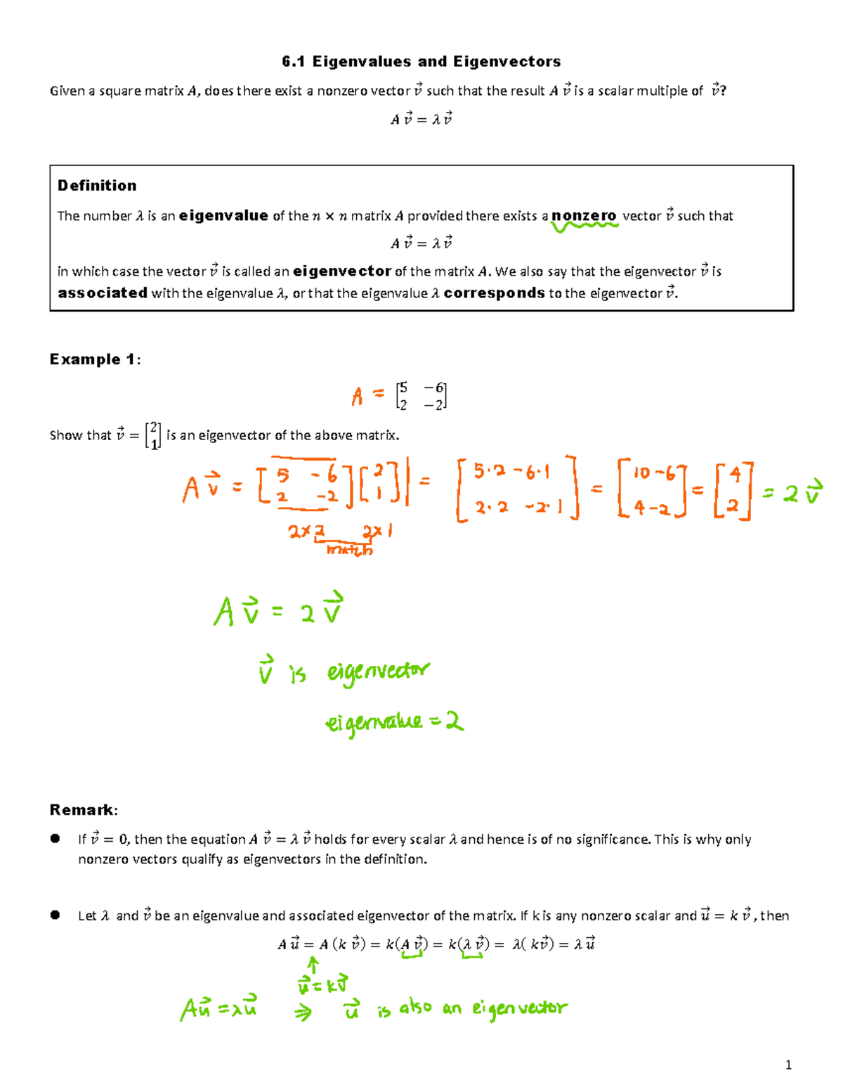 6.1 with answers - Homework practice review - 6 Eigenvalues and Eigenvectors Given a square ...