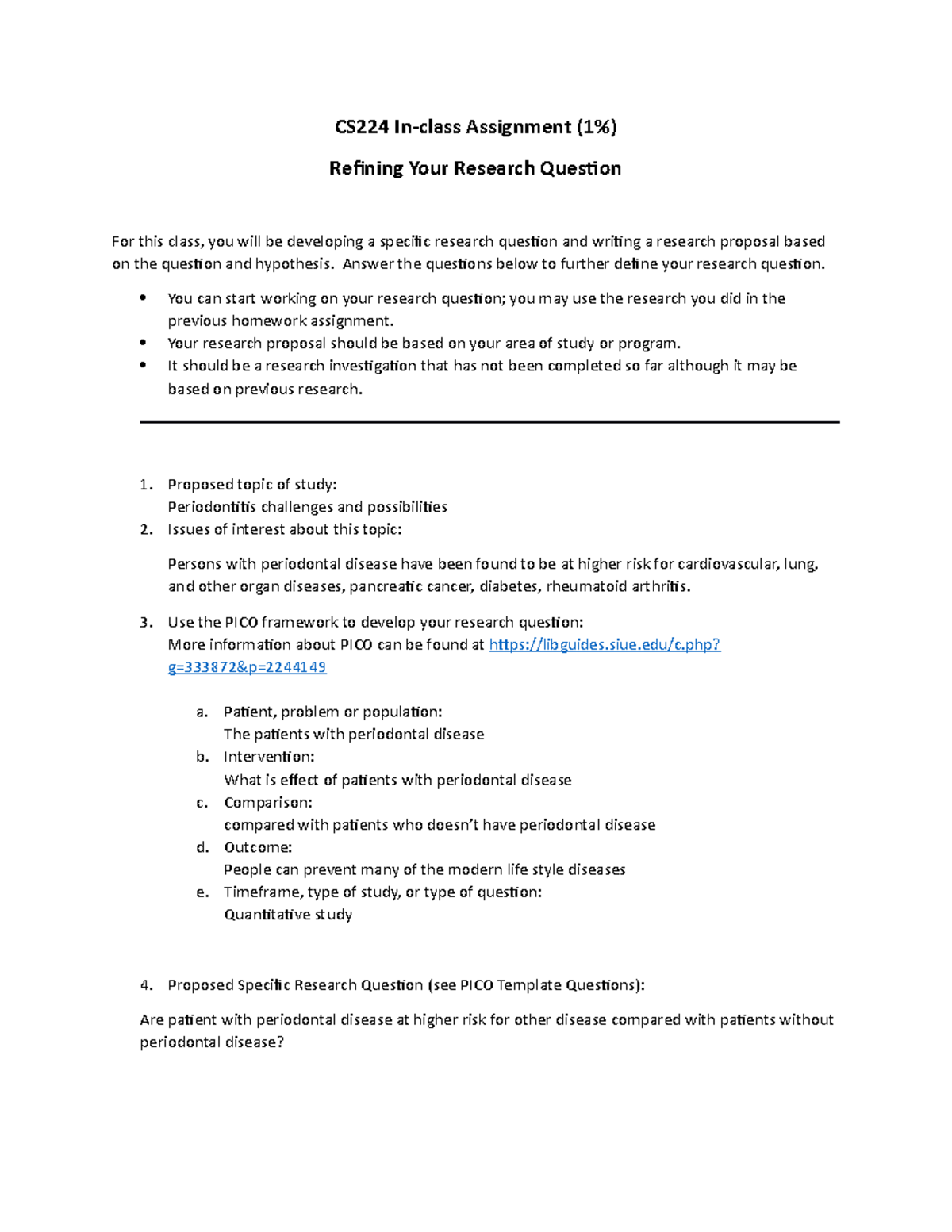 CS224 Inclass 3 - INTRO TO RESEARCHING PROCESS - CS224 In-class Assignment (1%) Refining Your ...