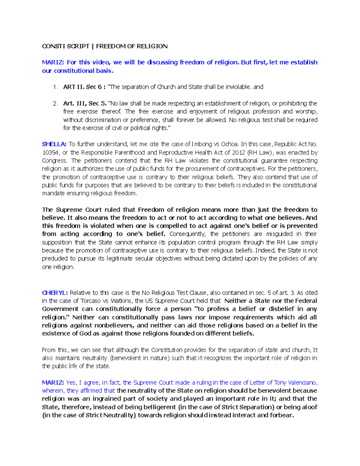 Consti Script - personal cases - CONSTI SCRIPT | FREEDOM OF RELIGION ...