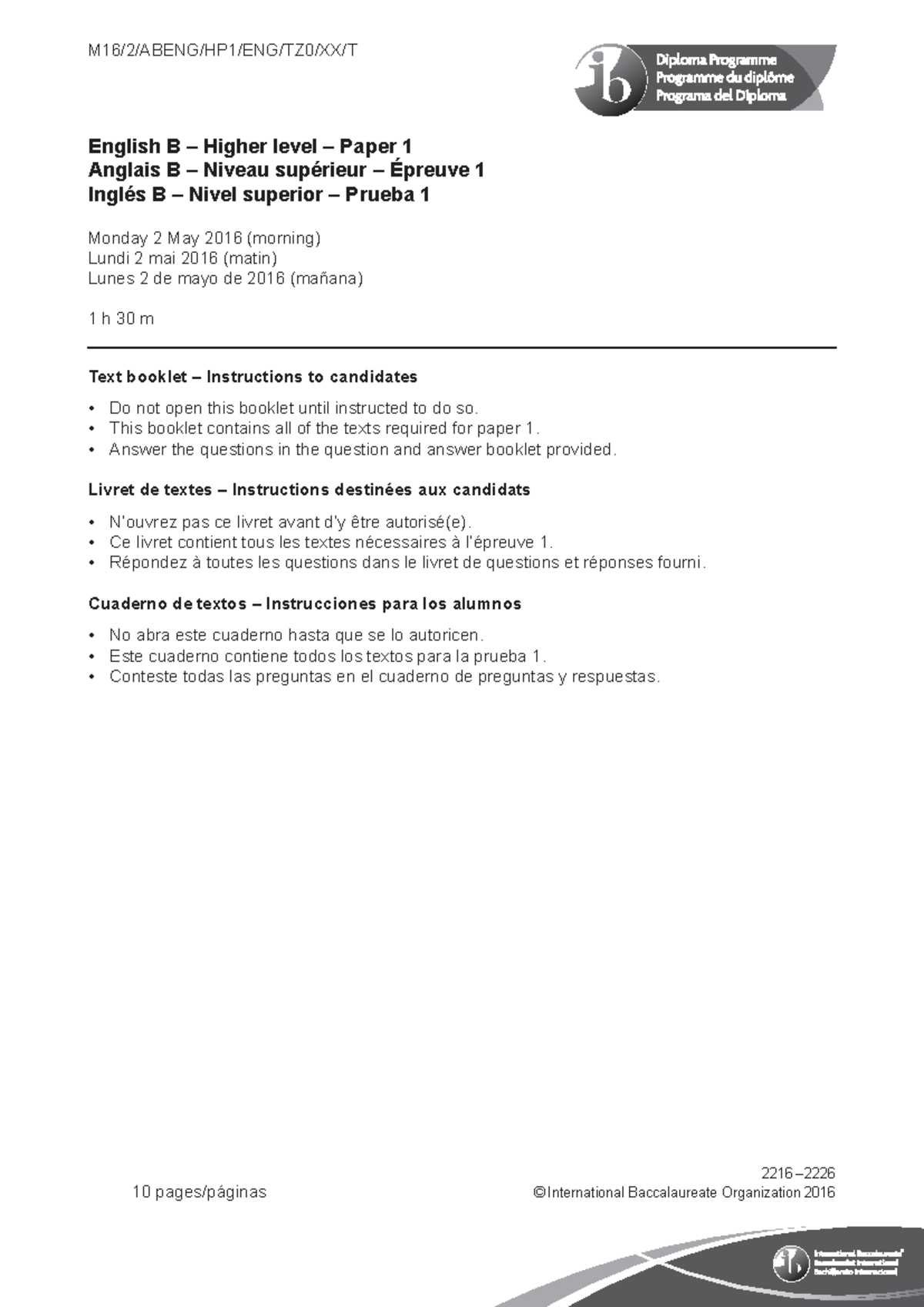 English B paper 1 text booklet HL - M16/2/ABENG/HP1/ENG/TZ0/XX/T ...