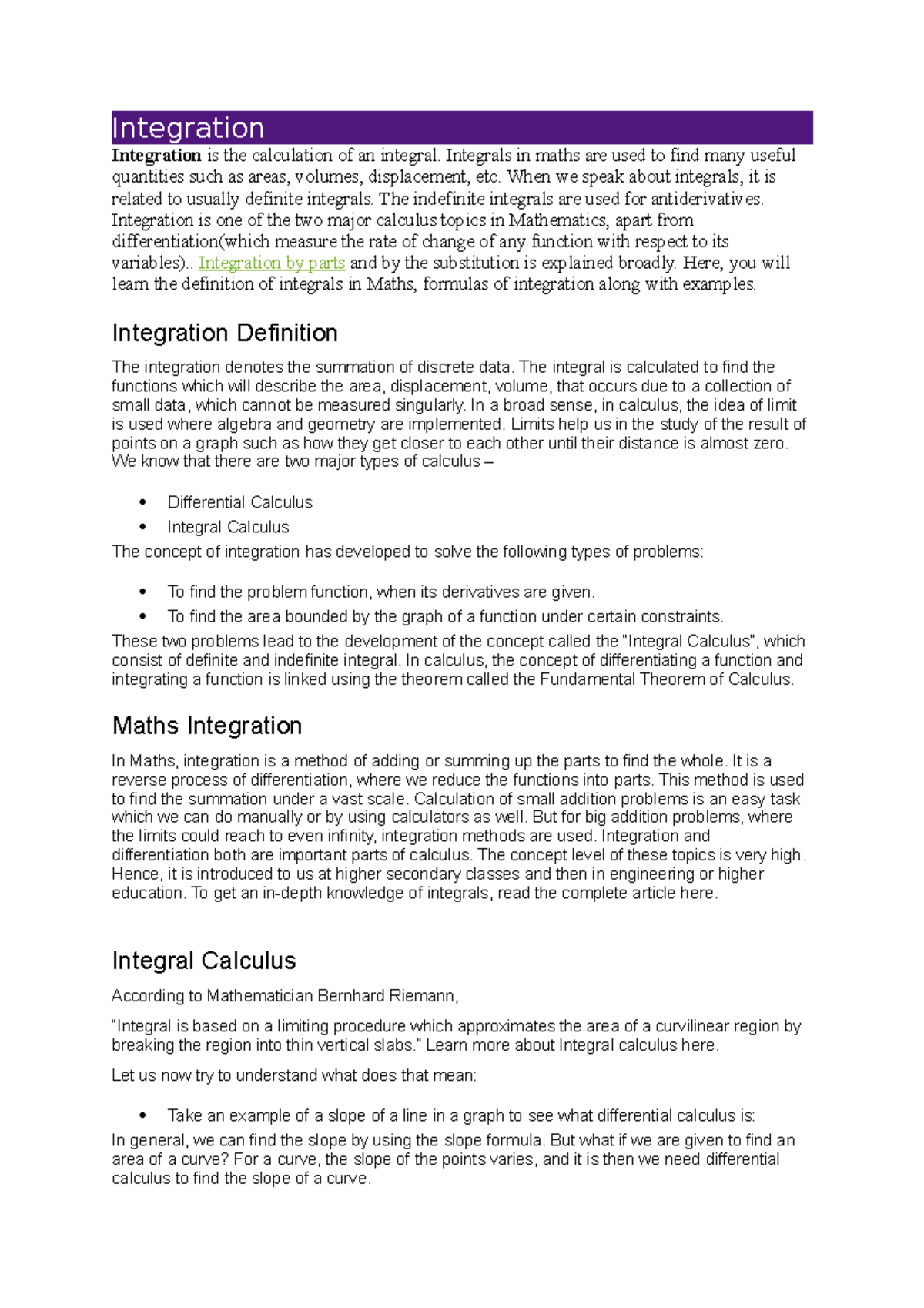 Integration - Integration Integration is the calculation of an integral ...