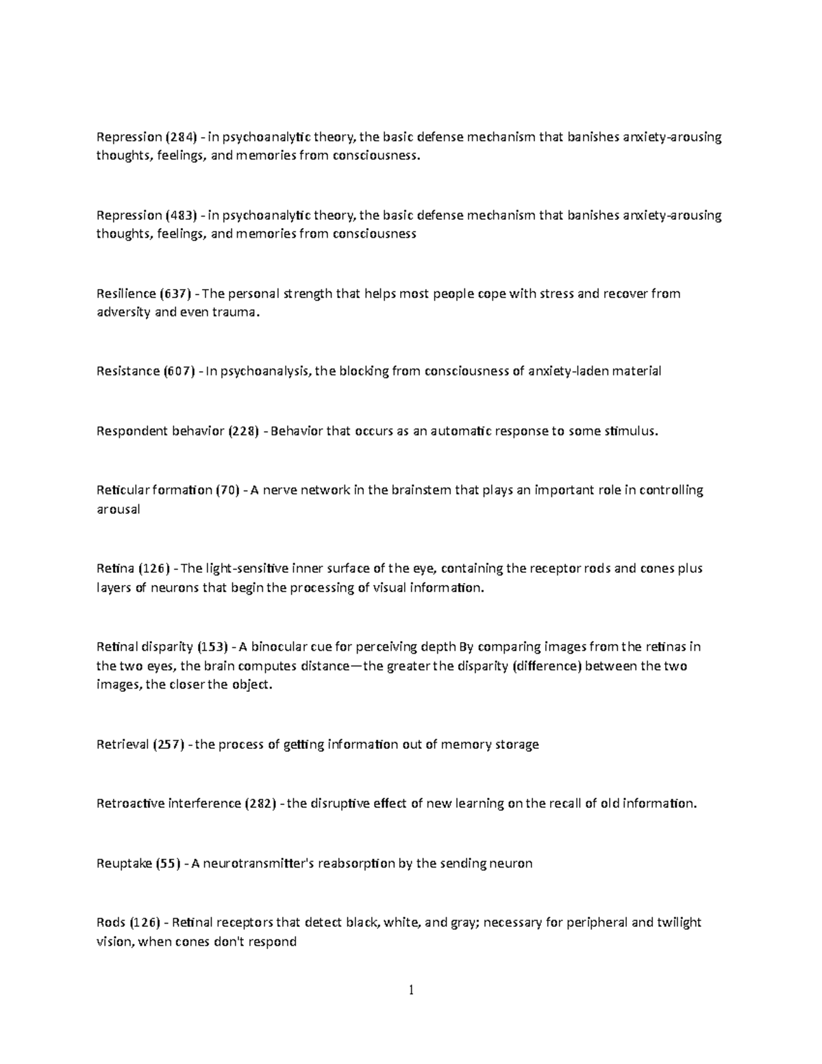 Note 12 - lecture - Repression (284) - in psychoanalytic theory, the ...