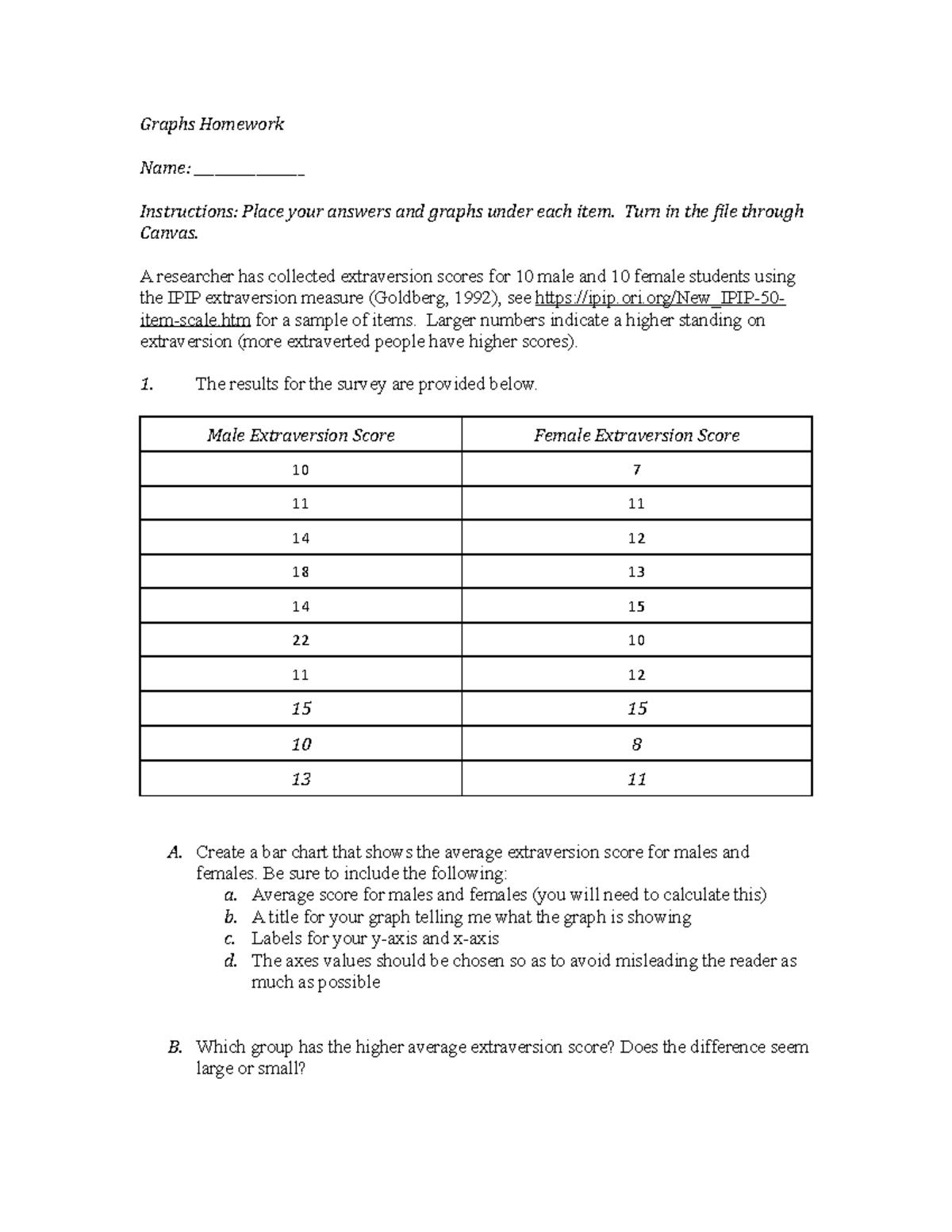 Research Methods Homework 3 - Graphs Homework Name: Instructions: Place ...