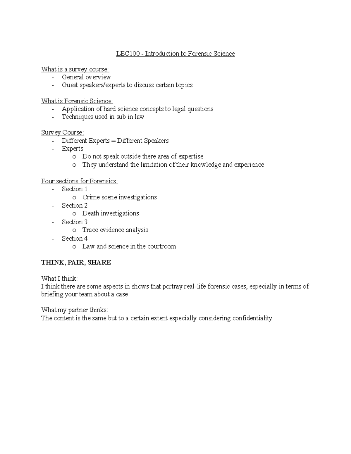 Introduction to Forensic Science - Studocu