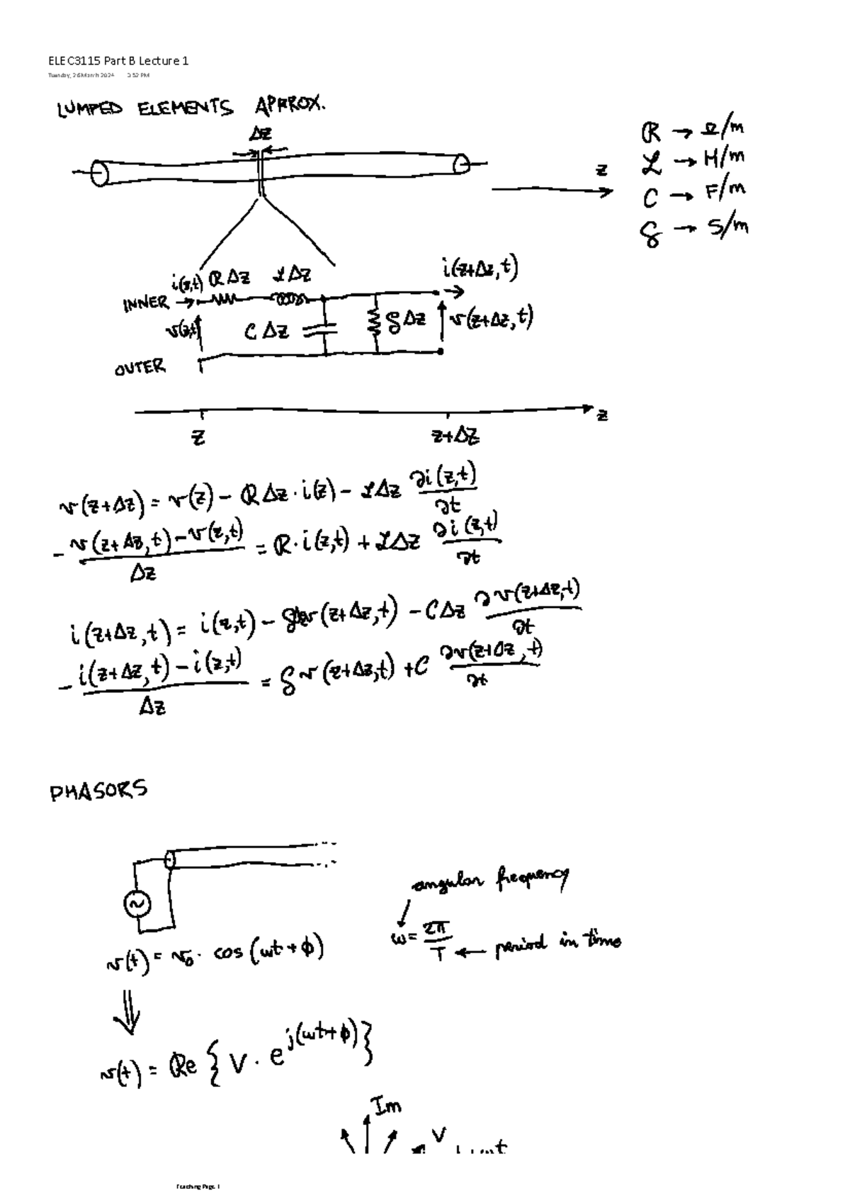Lecture 1 scribbles - telegrapher equations - ELEC3115 - ELEC3115 Part ...