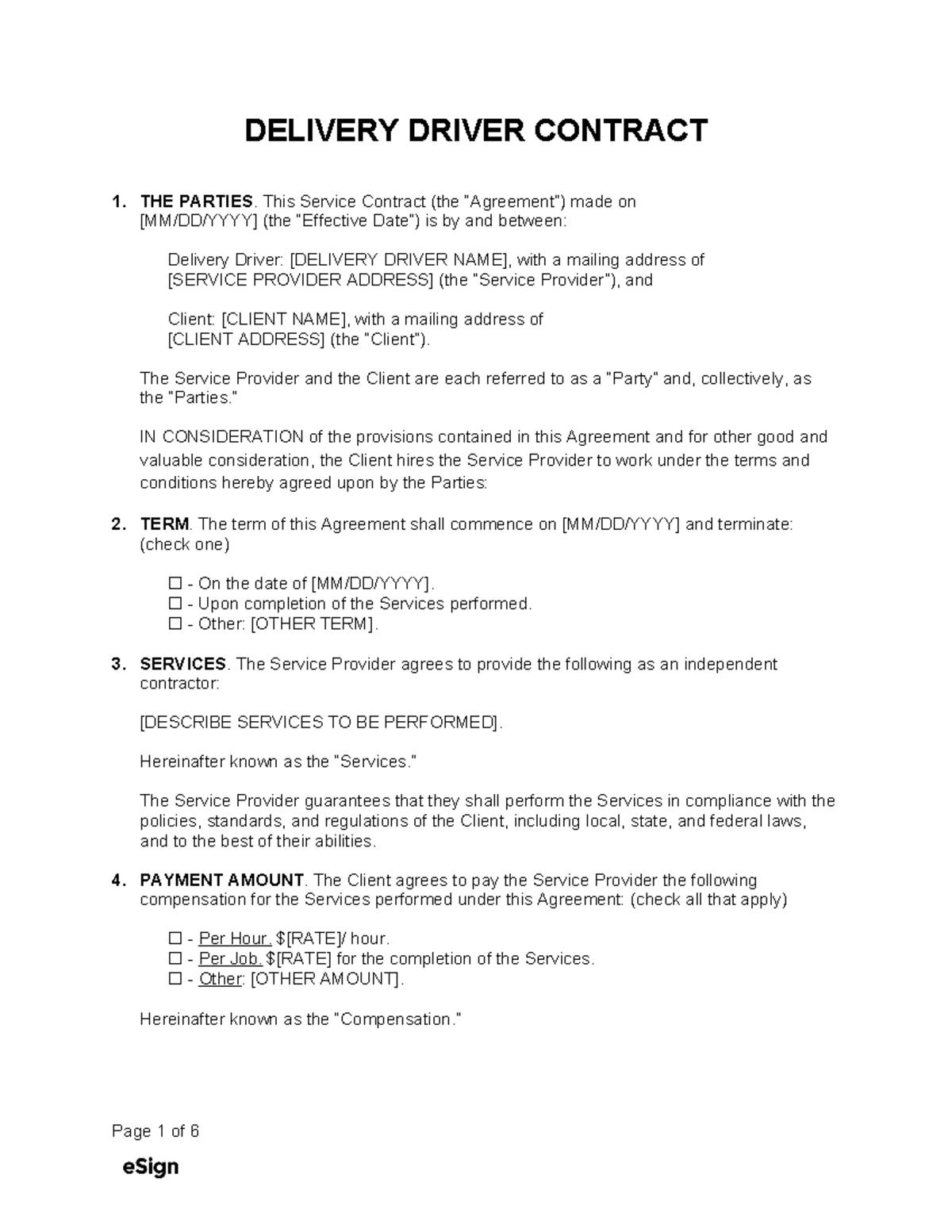 Delivery Driver Contract Template - DELIVERY DRIVER CONTRACT THE ...