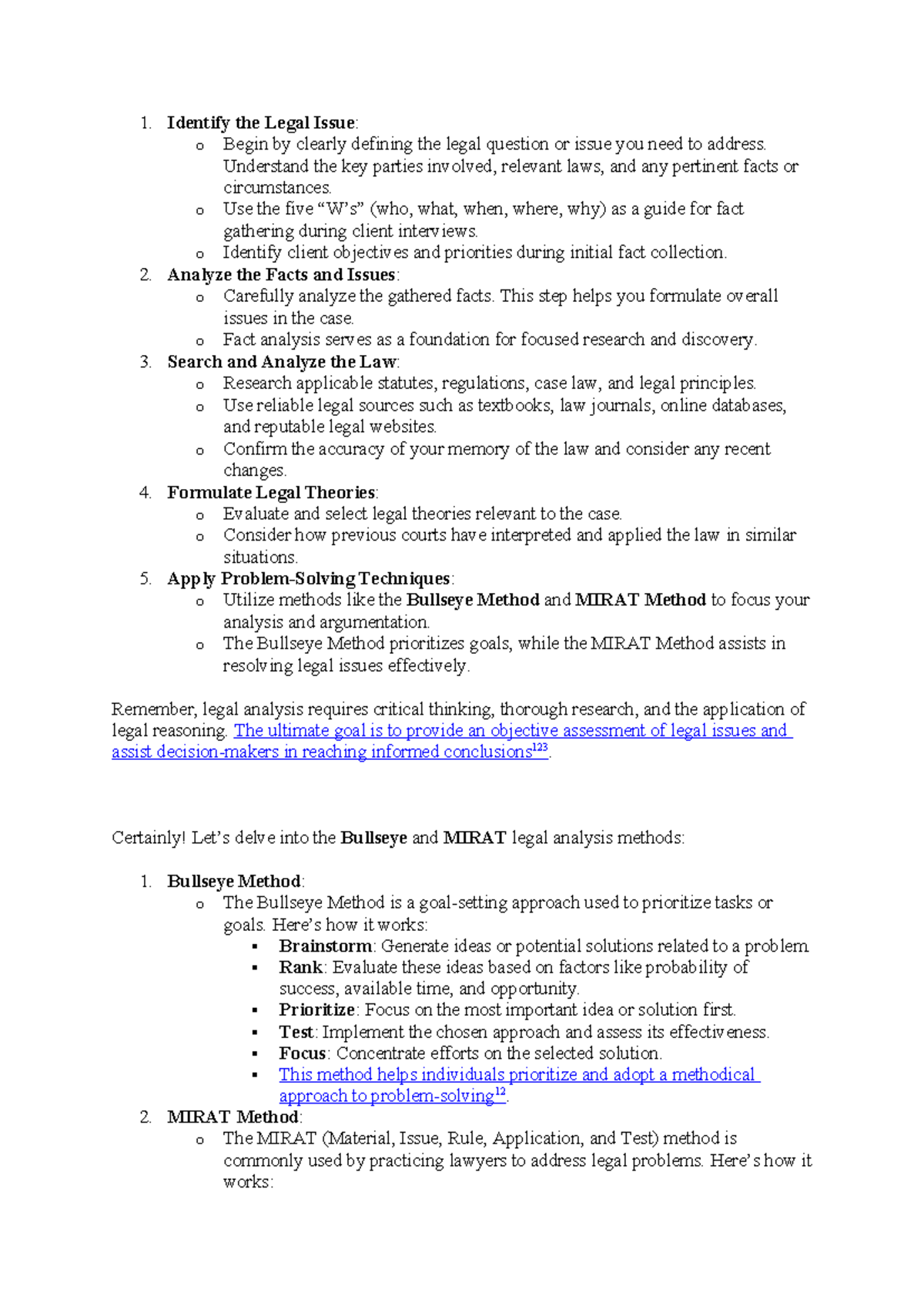 Legal Skills 2 - 1. Identify the Legal Issue: o Begin by clearly ...