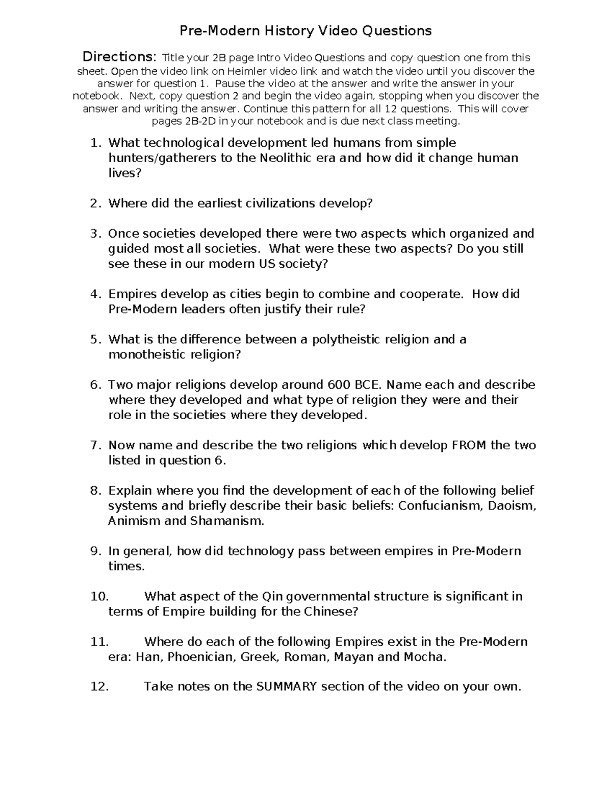 Intro Video Questions - mmmmmmmmmmmmm - Pre-Modern History Video ...