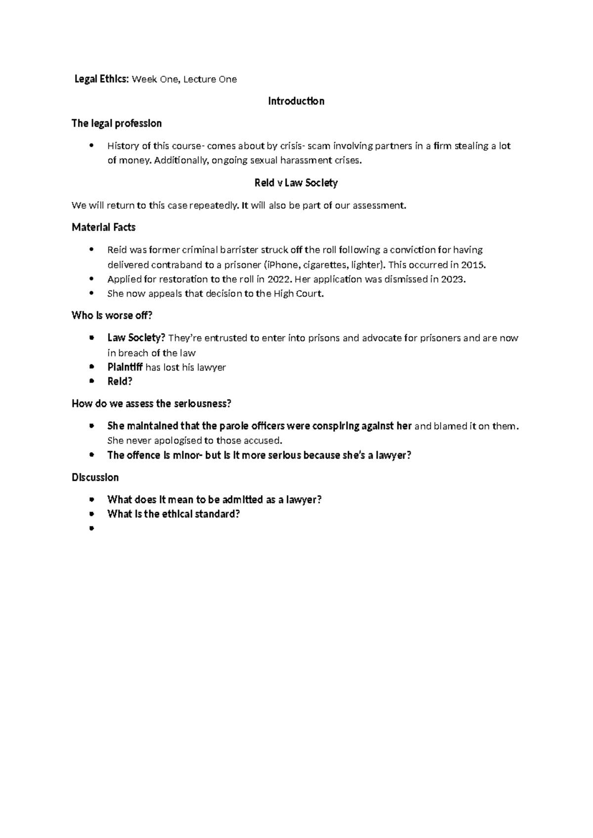 Ethics Week 1 Lecture 1 Introduction to Ethics - Legal Ethics: Week One, Lecture One ...