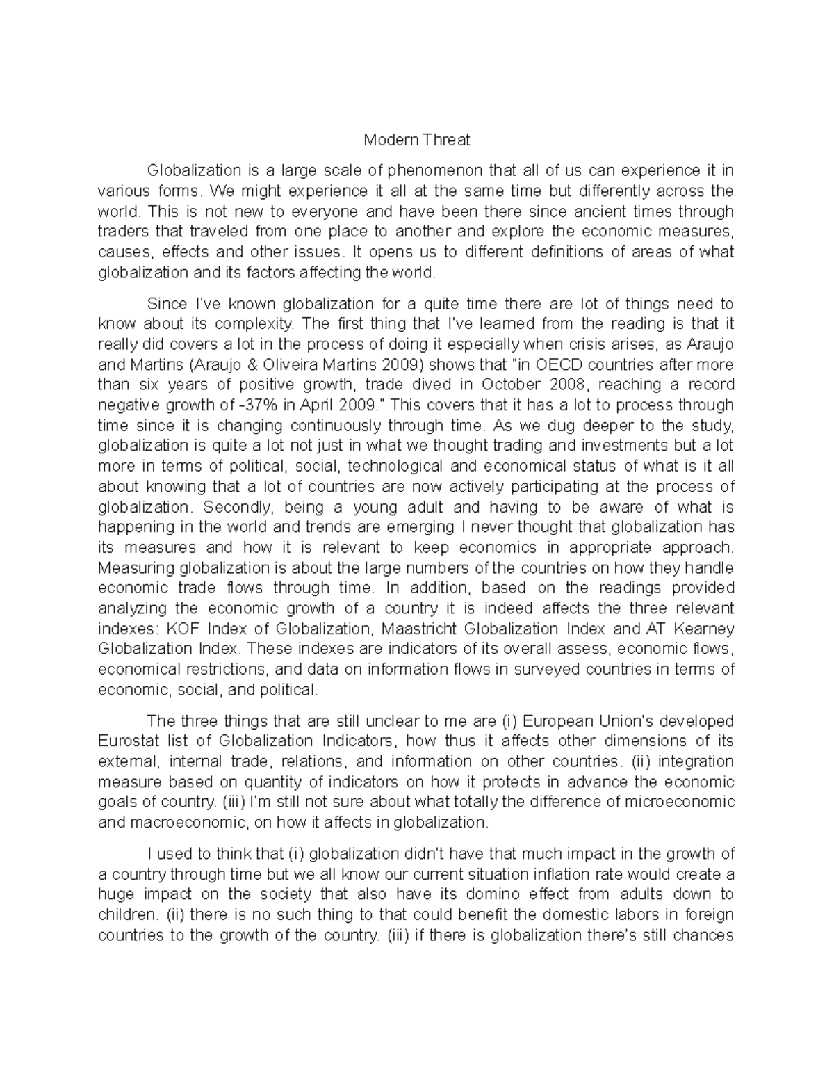 MMR - Monteser - Essay about Modern Threat in Globalization - Modern ...