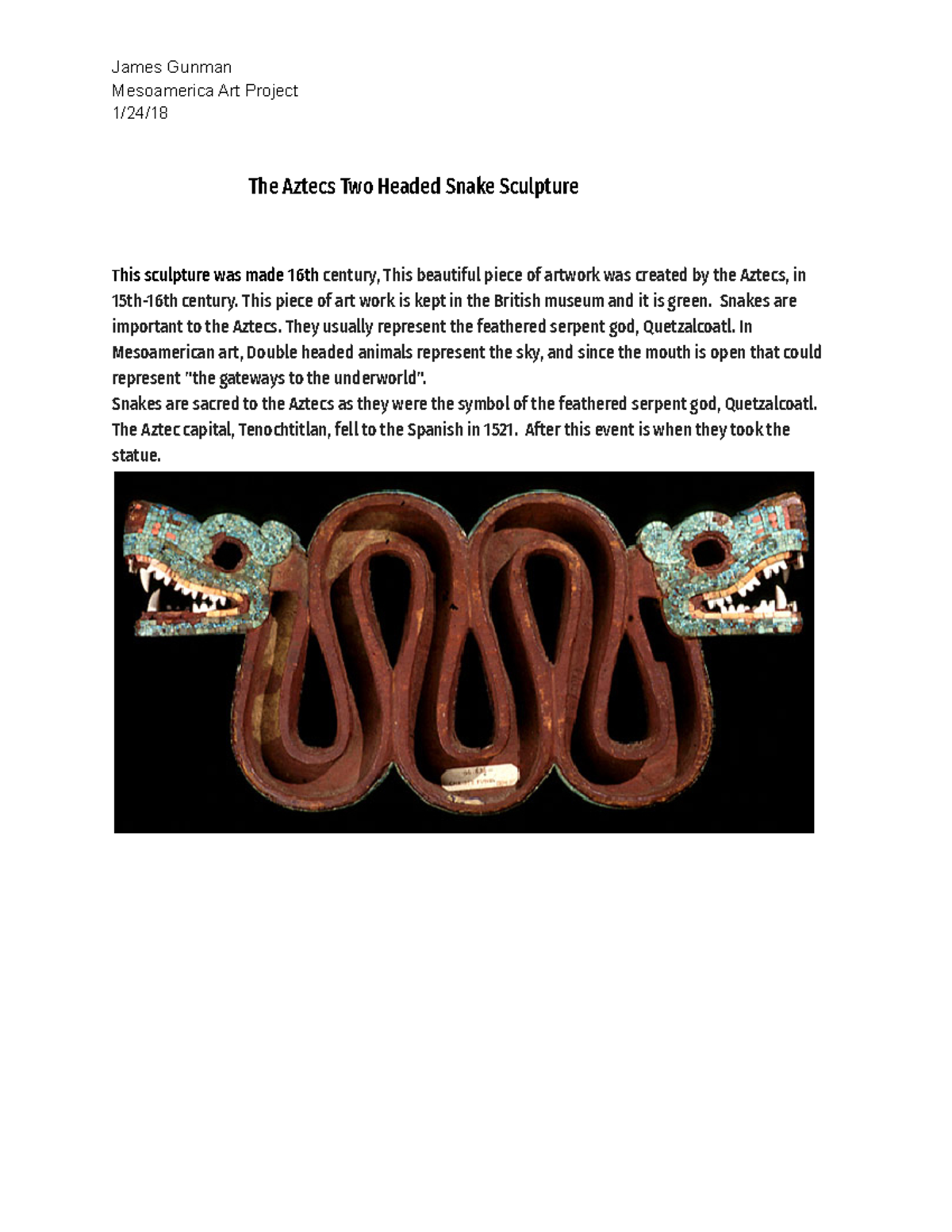 Aztecs Art Project Paragraph - James Gunman Mesoamerica Art Project 1 ...