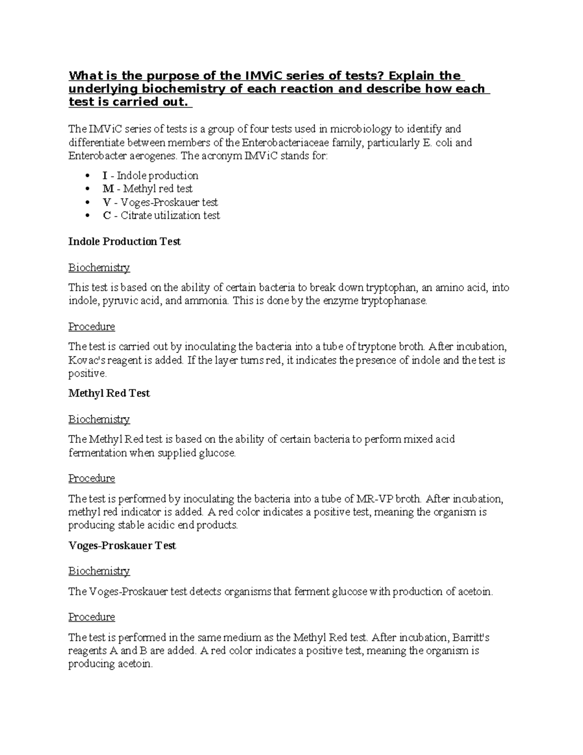 What is the purpose of the IMVi C series of tests - The IMViC series of ...