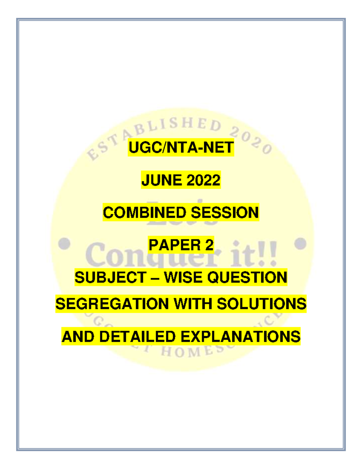 UGC-NET PYQ Sample Paper 2022 Solved - UGC/NTA-NET JUNE 2022 COMBINED SESSION PAPER 2 SUBJECT ...