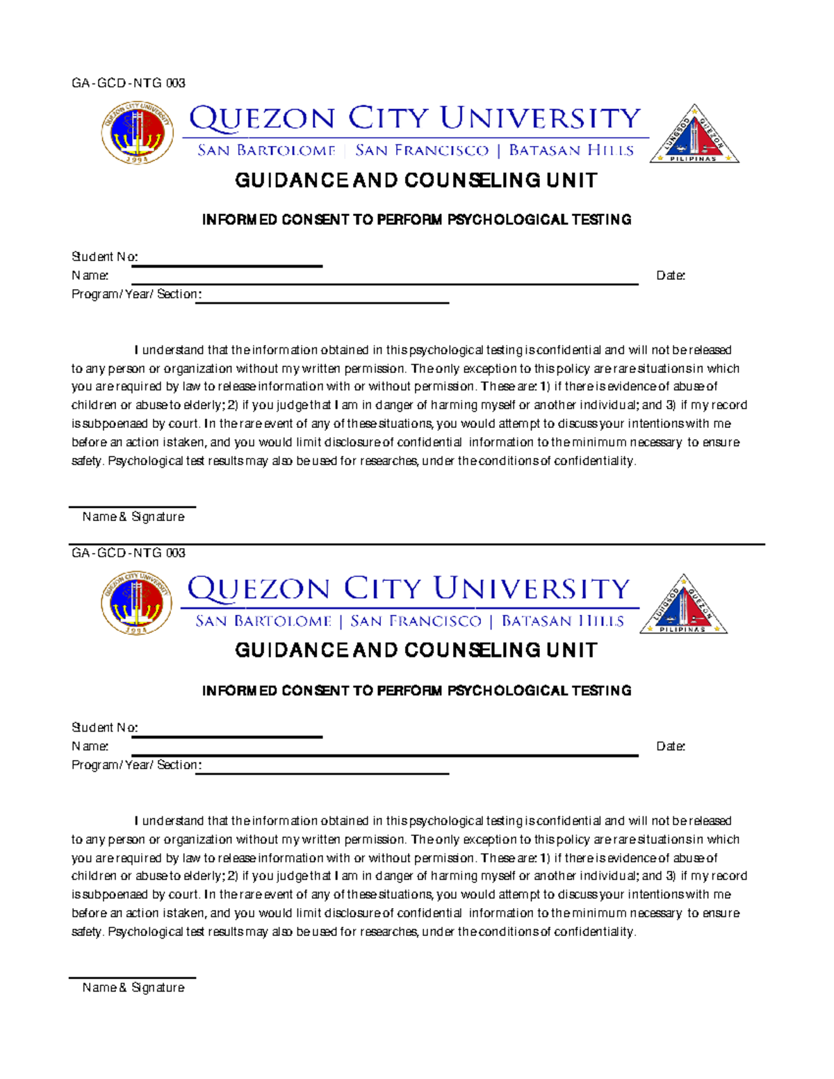 Testing-Consent 2 - It is consent form that is necessary for every ...