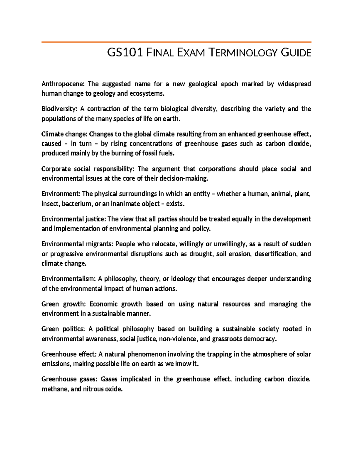 GS101 Final Exam Terminology Review - GS101 FINAL EXAM TERMINOLOGY ...