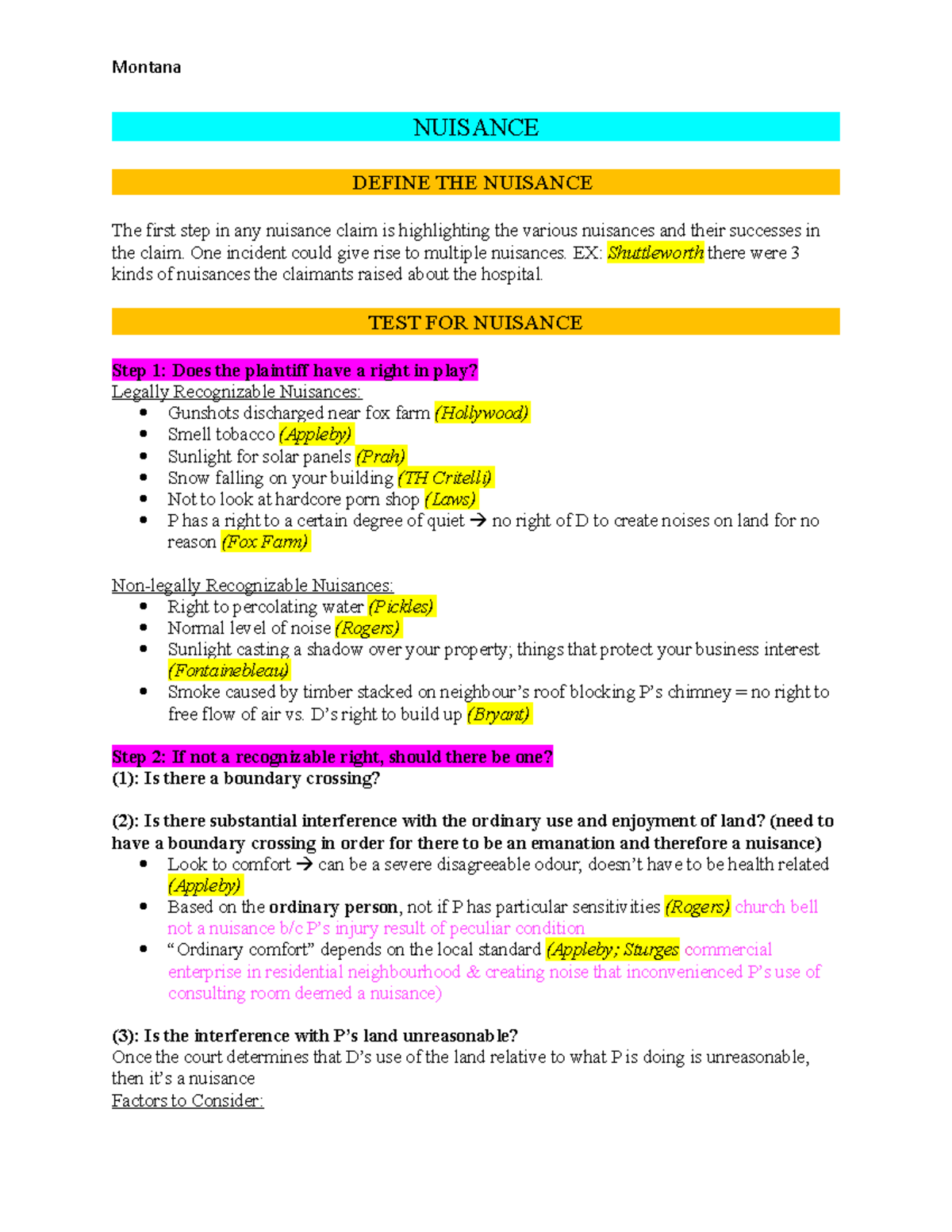Torts - Map, 2018-2019 , 1L, Torts, Moreau - NUISANCE DEFINE THE ...