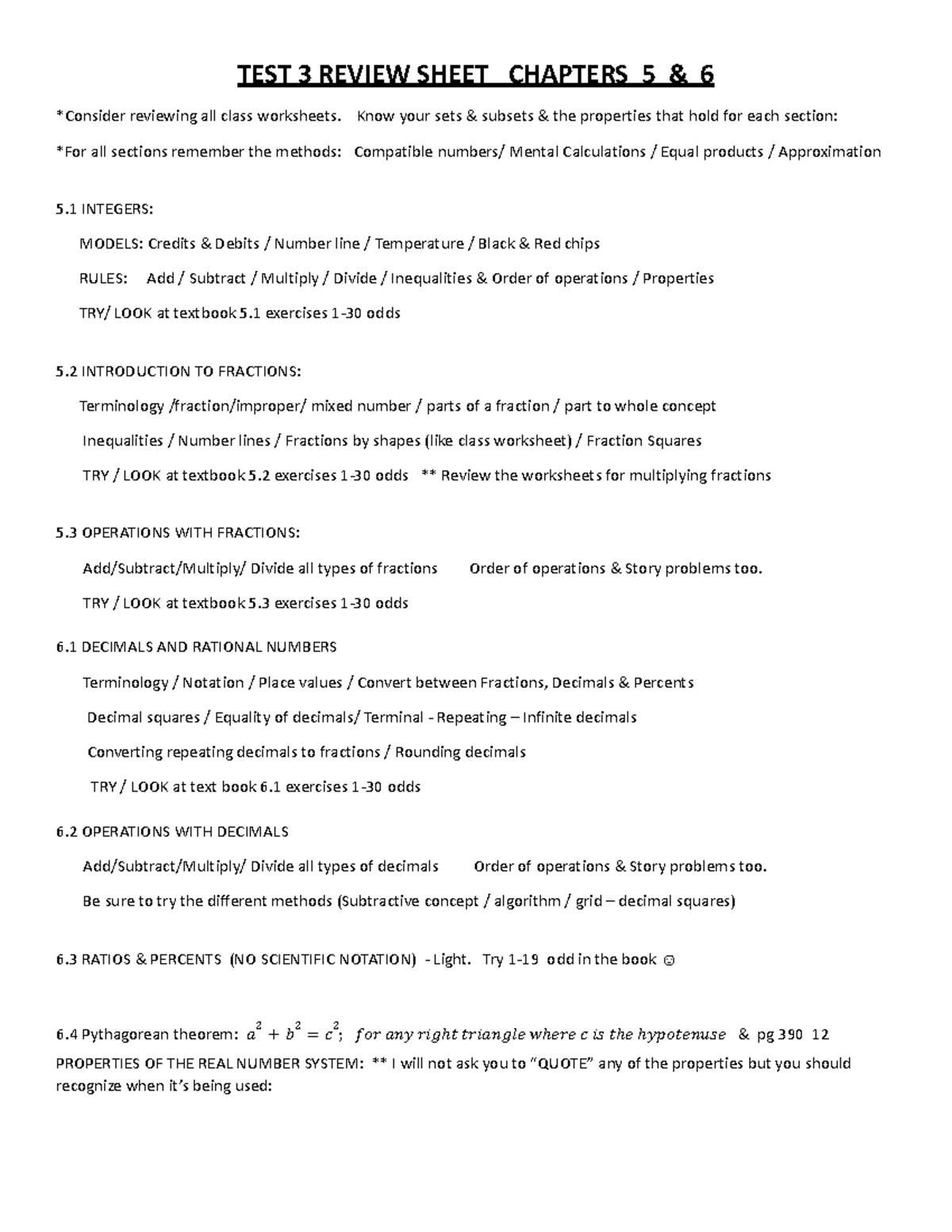 Test 3 Review - TEST 3 REVIEW SHEET CHAPTERS 5 & 6 *Consider reviewing ...