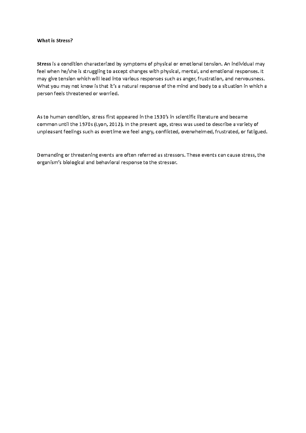 Stress-Definition - Summary of stress definition. - What is Stress ...