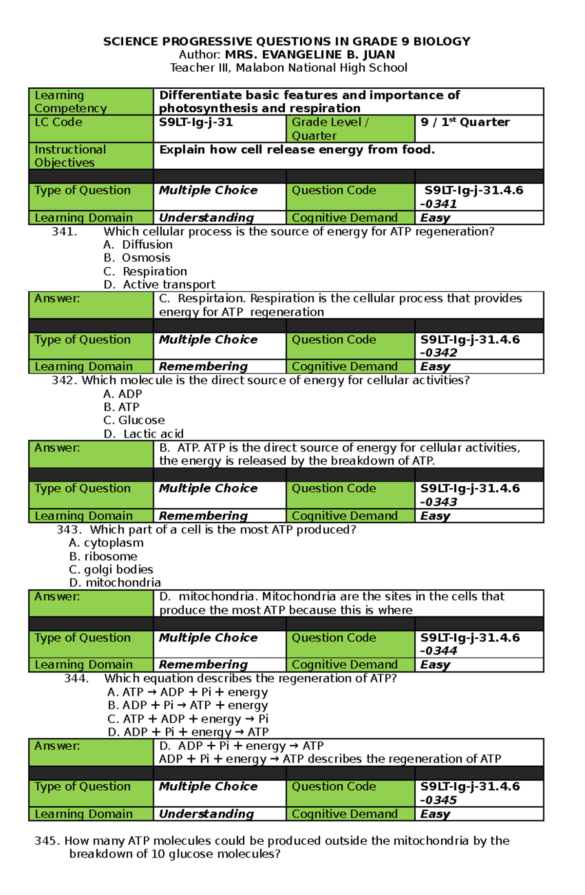Progressive Gr. 9 Q1 Part F - SCIENCE PROGRESSIVE QUESTIONS IN GRADE 9 ...