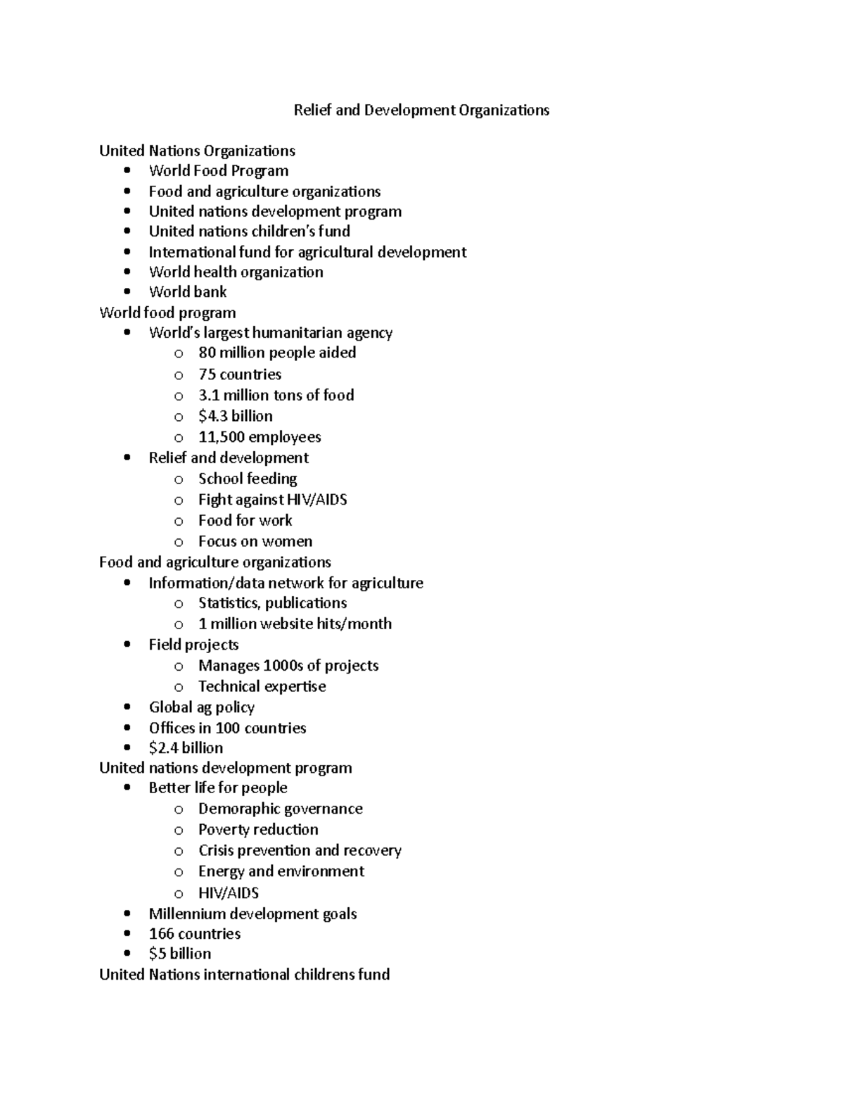 Relief and Development Organizations - Studocu