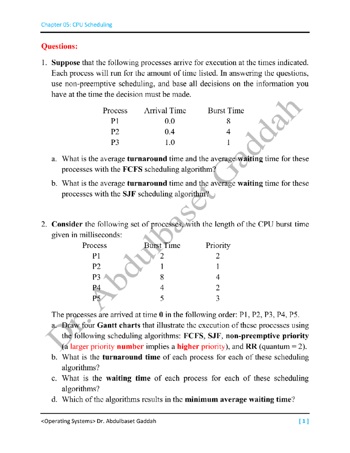 Ch05-Exercises Ver02 - slides and exercise - Operating system - UQU - Studocu