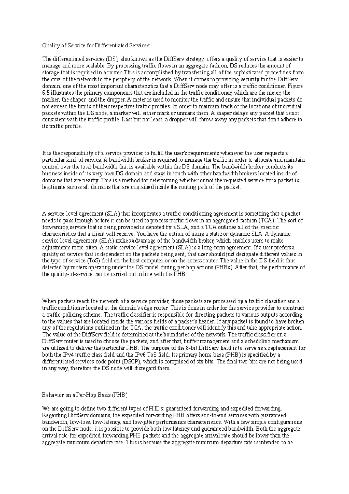 Different services - Quality of Service for Differentiated Services ...