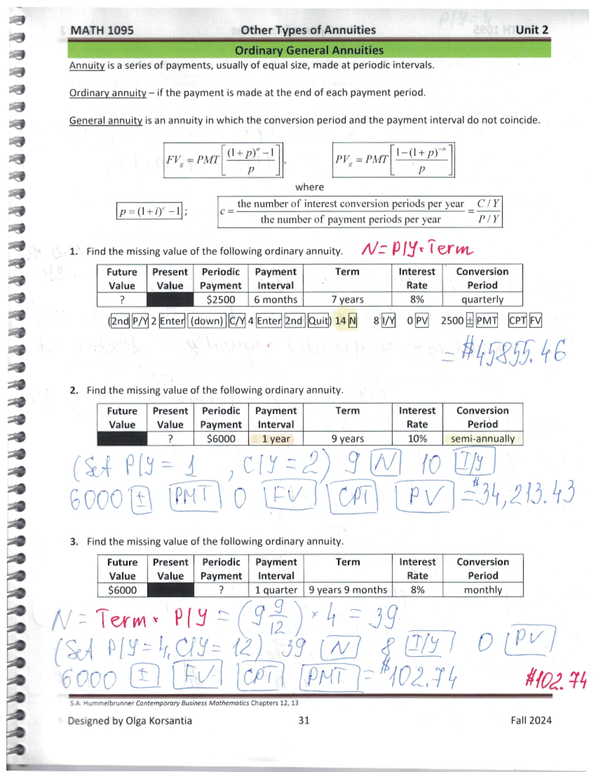 MATH1095 - W6 Unit 2 (Part 1 of 4) - Class Notes Fall 2024 - MATH 1095 ...