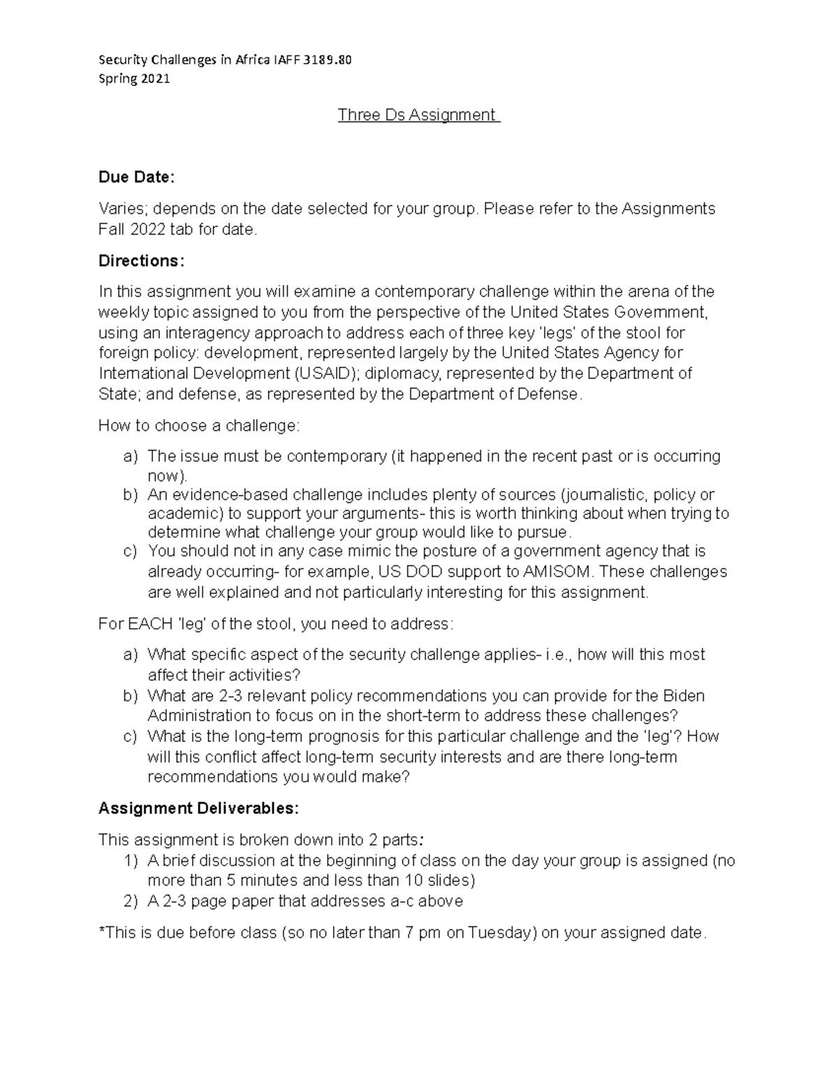 Three Ds Assignment Fall 2022 - IAFF 189 - GWU - Studocu