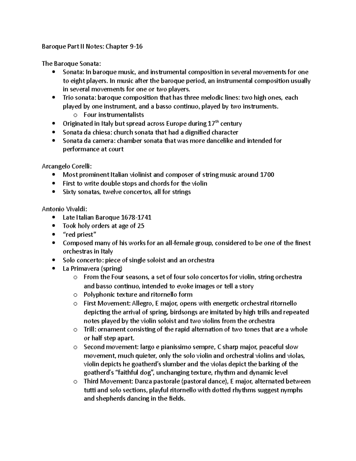 Baroque Era Part II: Chapters 9-16 Notes - Baroque Part II Notes ...