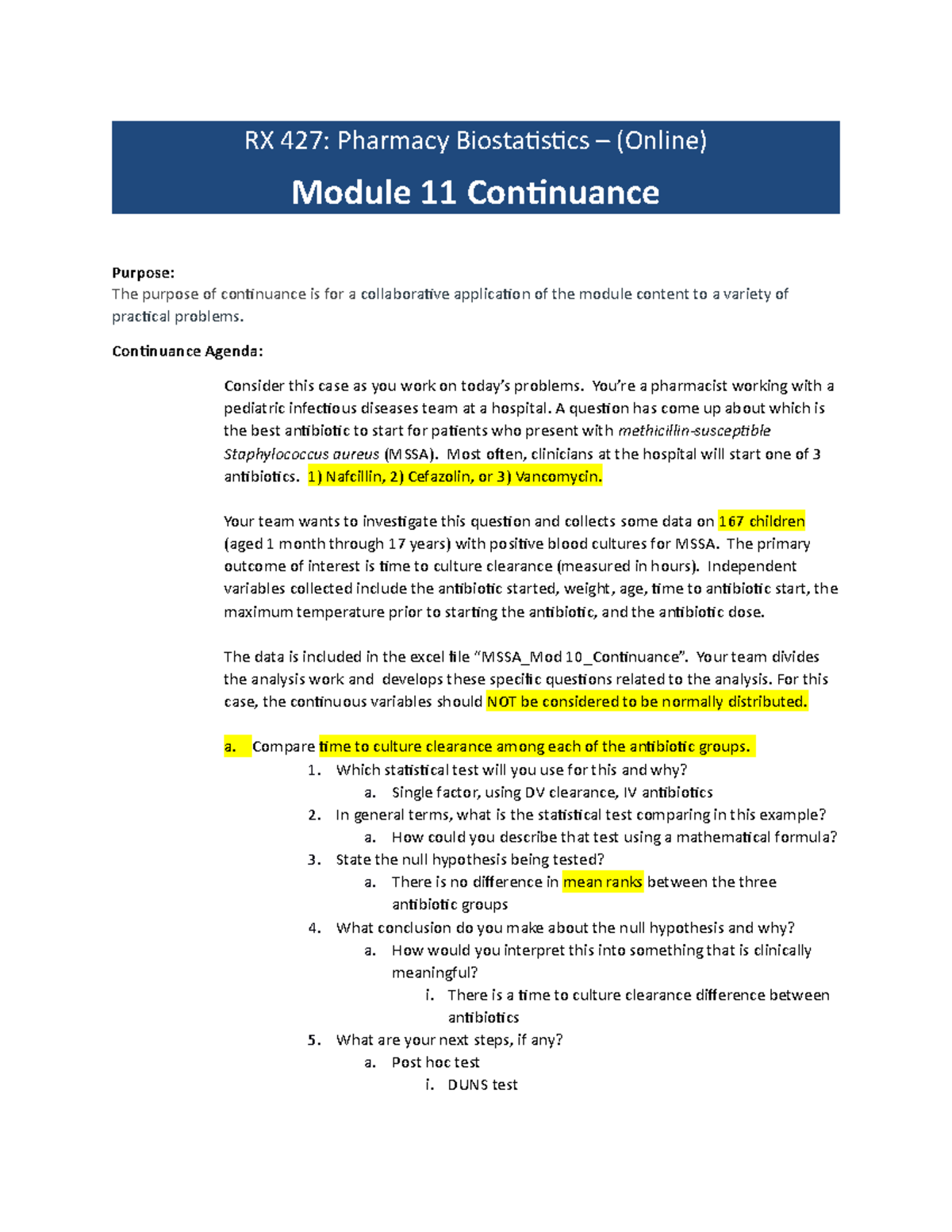 Modules 11 Continuance - RX 427: Pharmacy Biostatistics – (Online ...