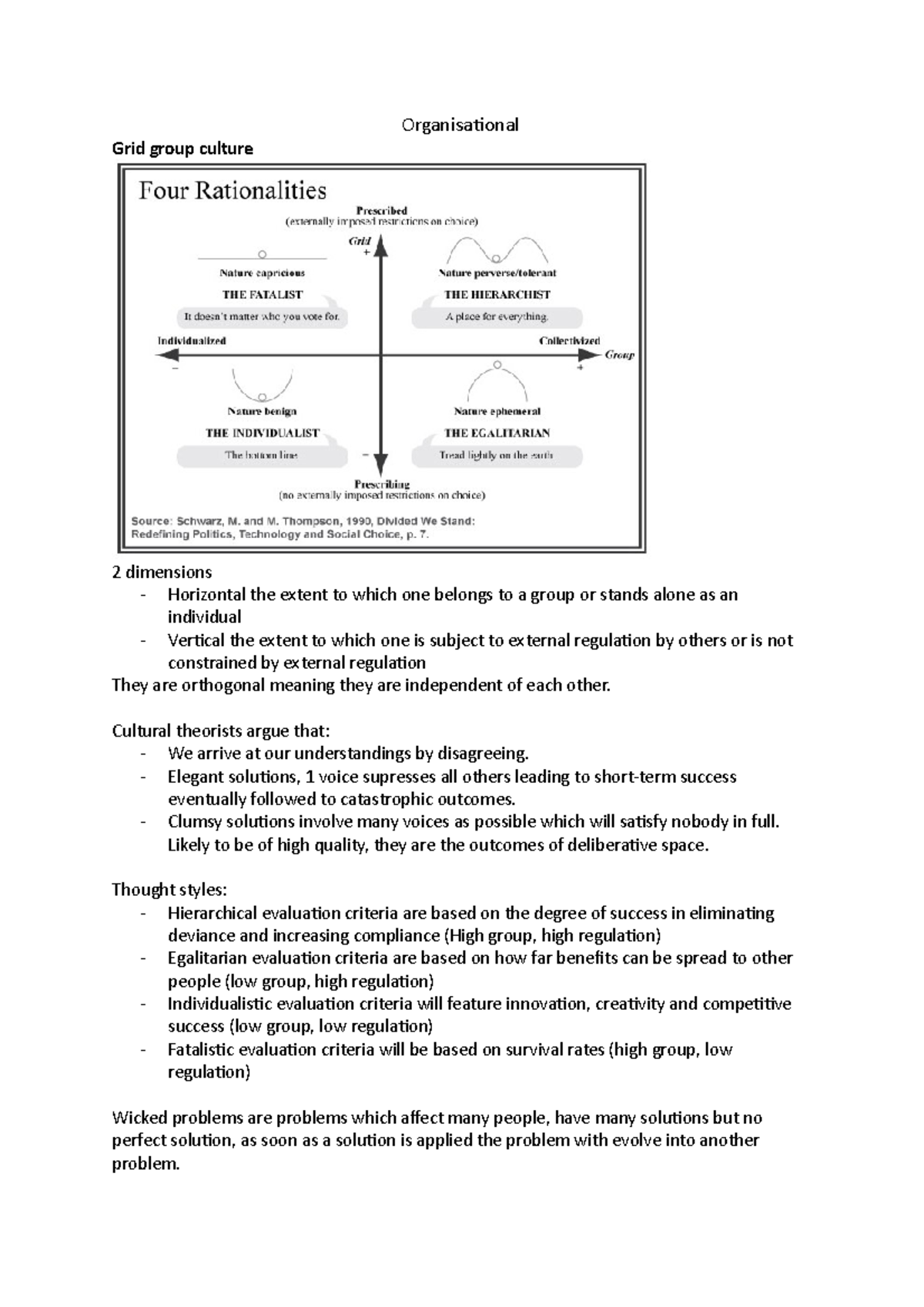 Organisational - Notes based around grid group culture, theories ...