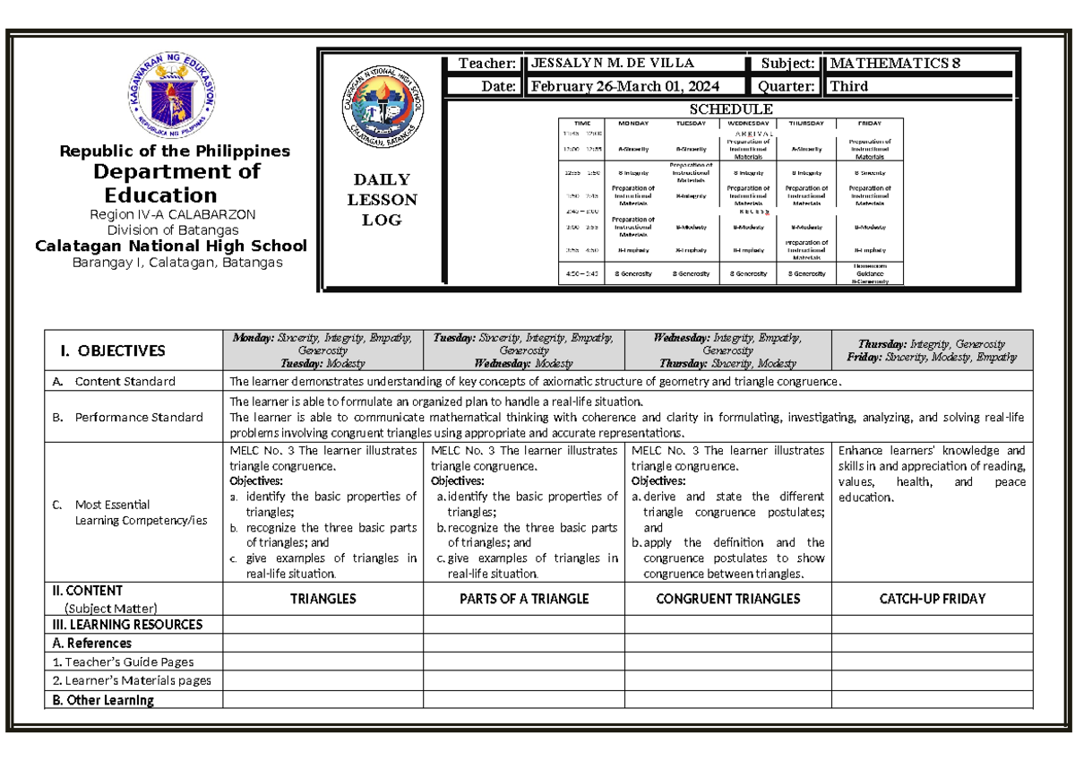 WEEK 5 - Daily Lesson Log - Republic of the Philippines Department of ...