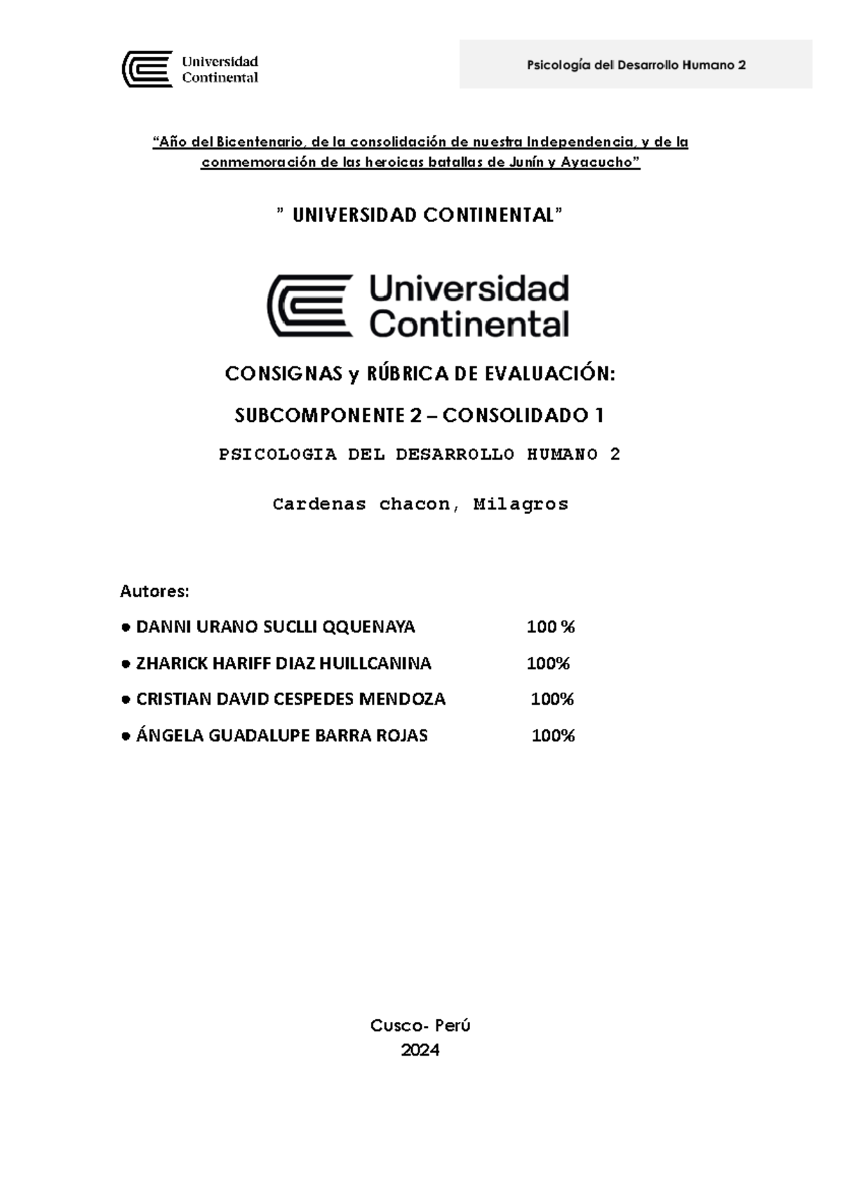 Consignas Y Rubrica SC2 -C1 - “Año del Bicentenario, de la consolidación de nuestra ...