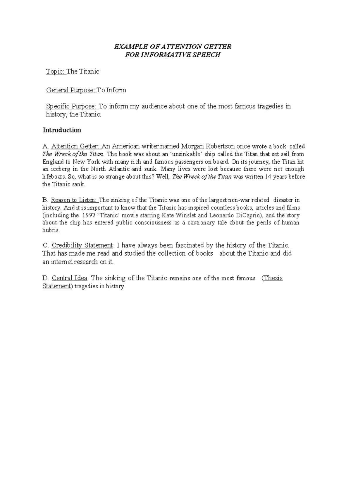 Example OF Attention Getter - EXAMPLE OF ATTENTION GETTER FOR ...