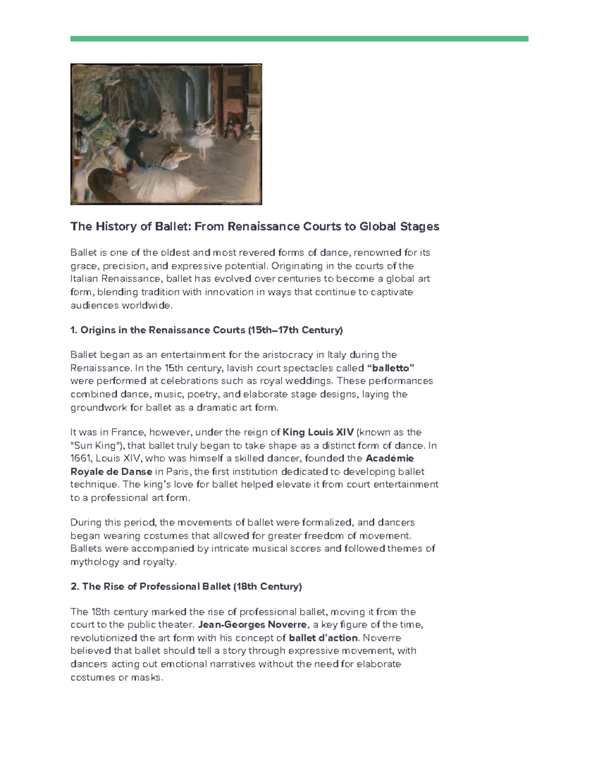 Ballet project final essay - The History of Ballet: From Renaissance ...