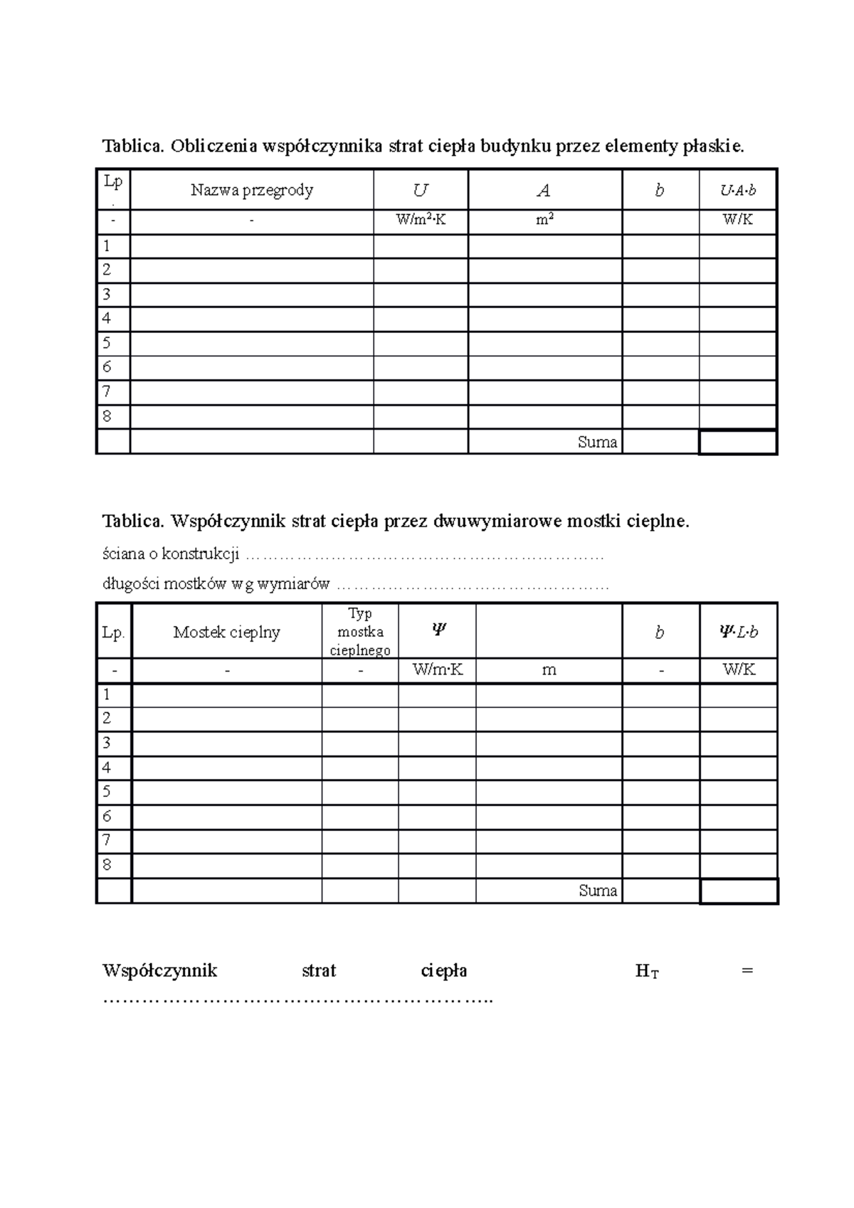 FB BD kol 2 Tabelki do obliczeń - Tablica. Obliczenia współczynnika ...
